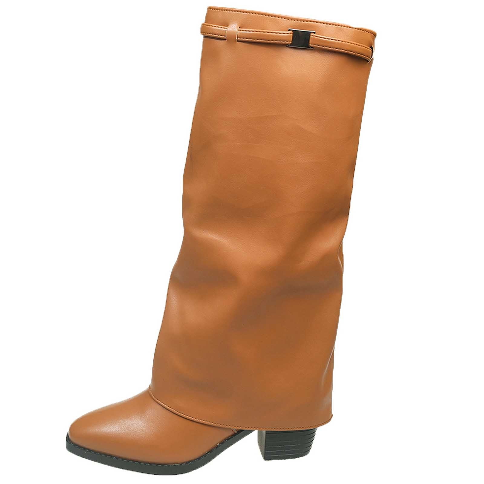 YAYUBA Womens Knee High Boots Wide Calf Chunky High Heel Boots Fashion ...
