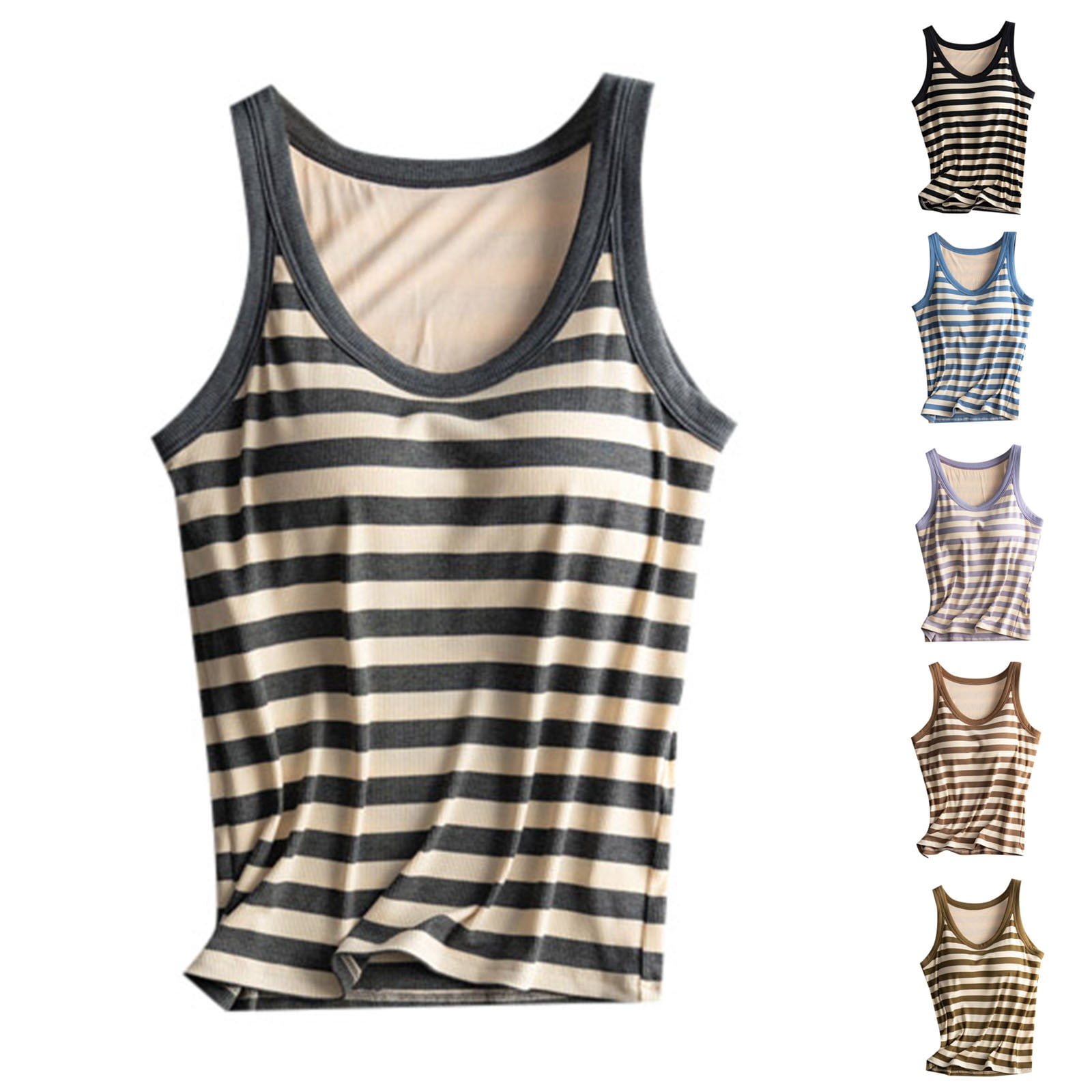 YAYUBA Workout Tanks Women Striped Suspenders With Chest Pads Inner And ...