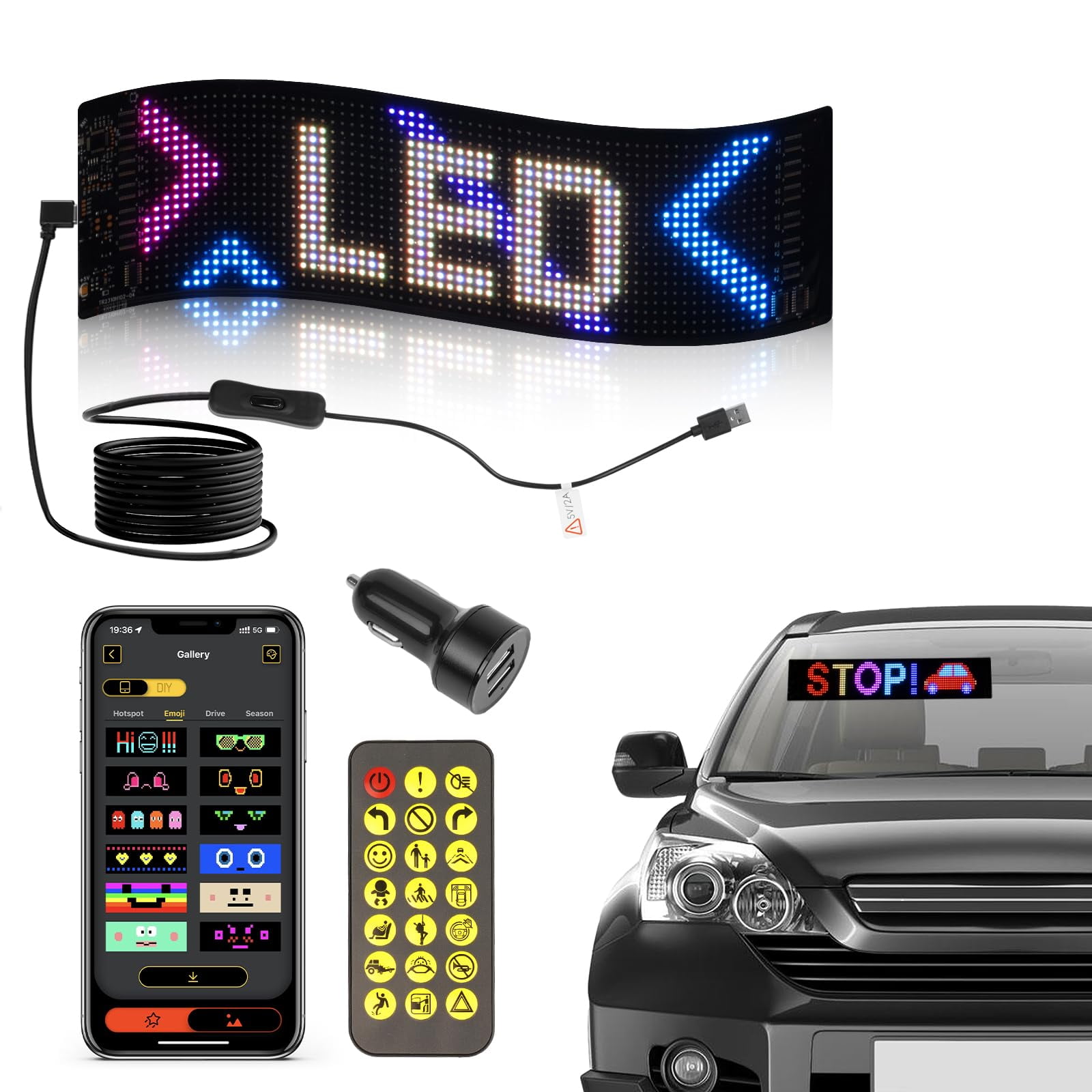YAYZA! Devil Eyes Light Sign for Car Windows, 13.8''x3.9''Flexible LED ...