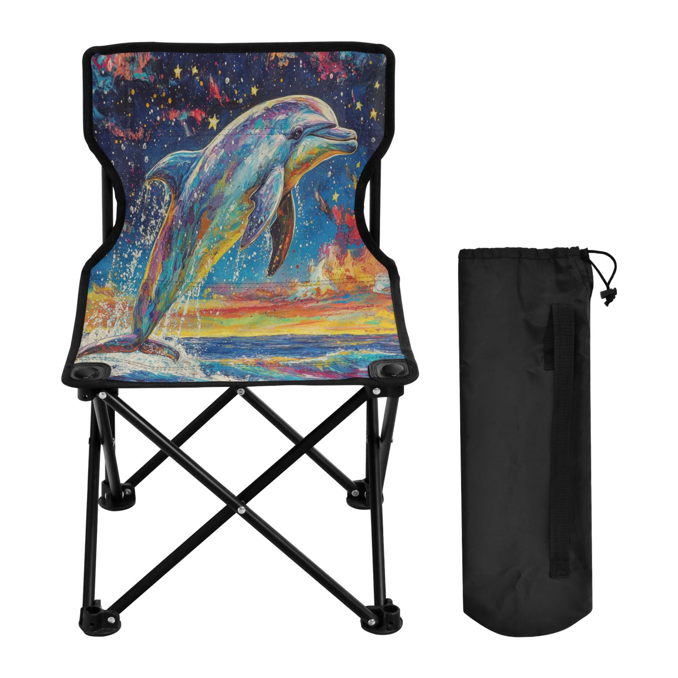 YAZAOO Camping Chairs Modern Celestial Dolphin Dance Pattern Folding ...