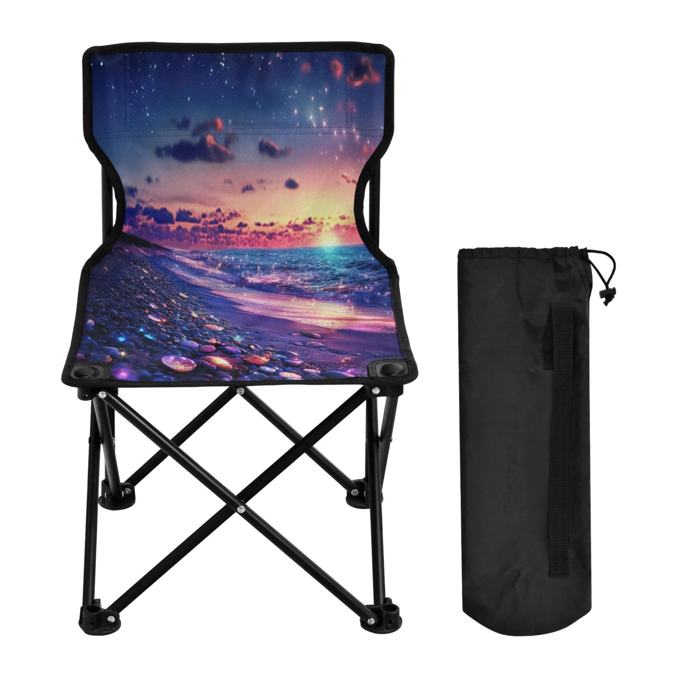 YAZAOO Camping Chairs Modern Glowing Stones on Colorful Beach Pattern ...
