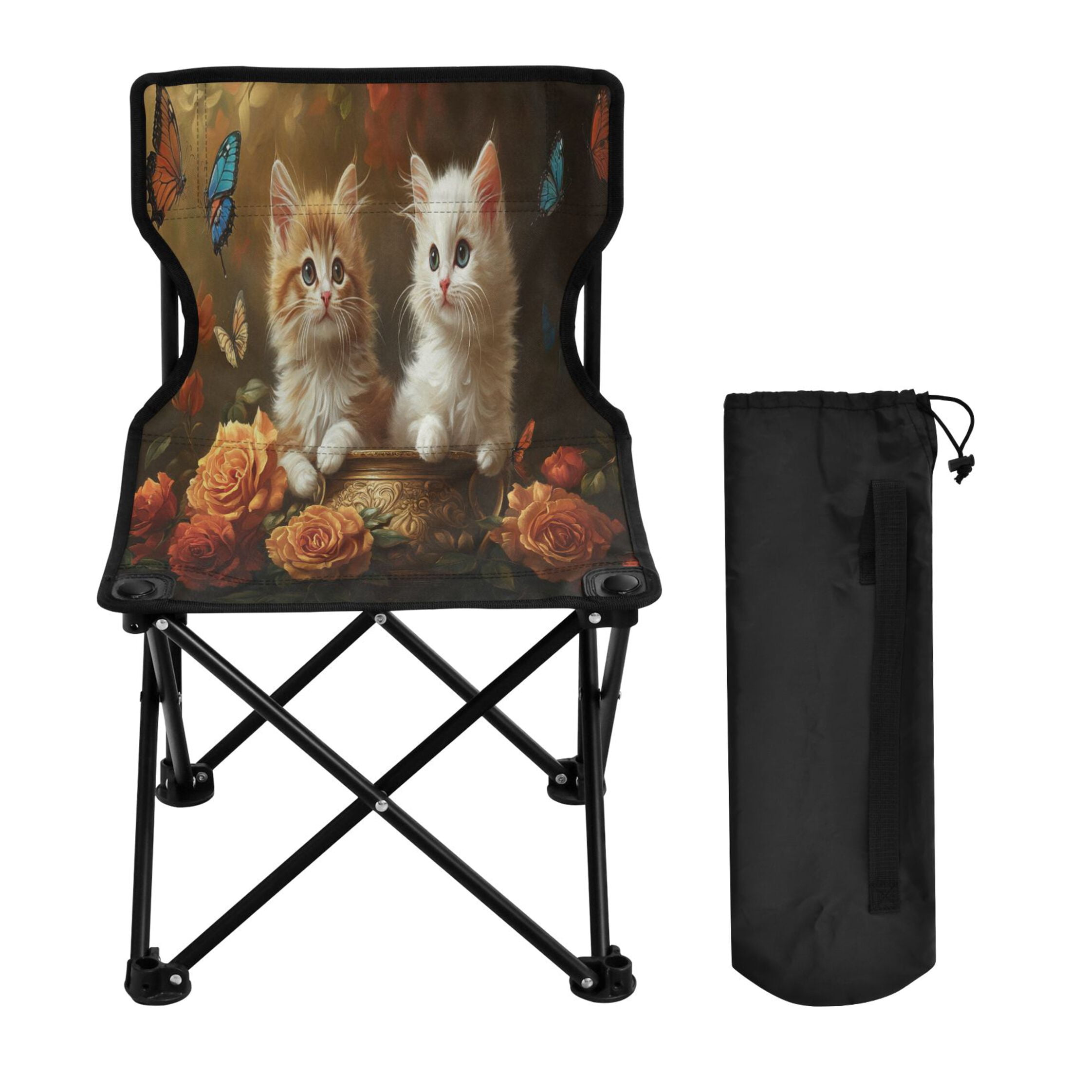 YAZAOO Camping Chairs Modern Kittens with Butterflies and Flowers ...