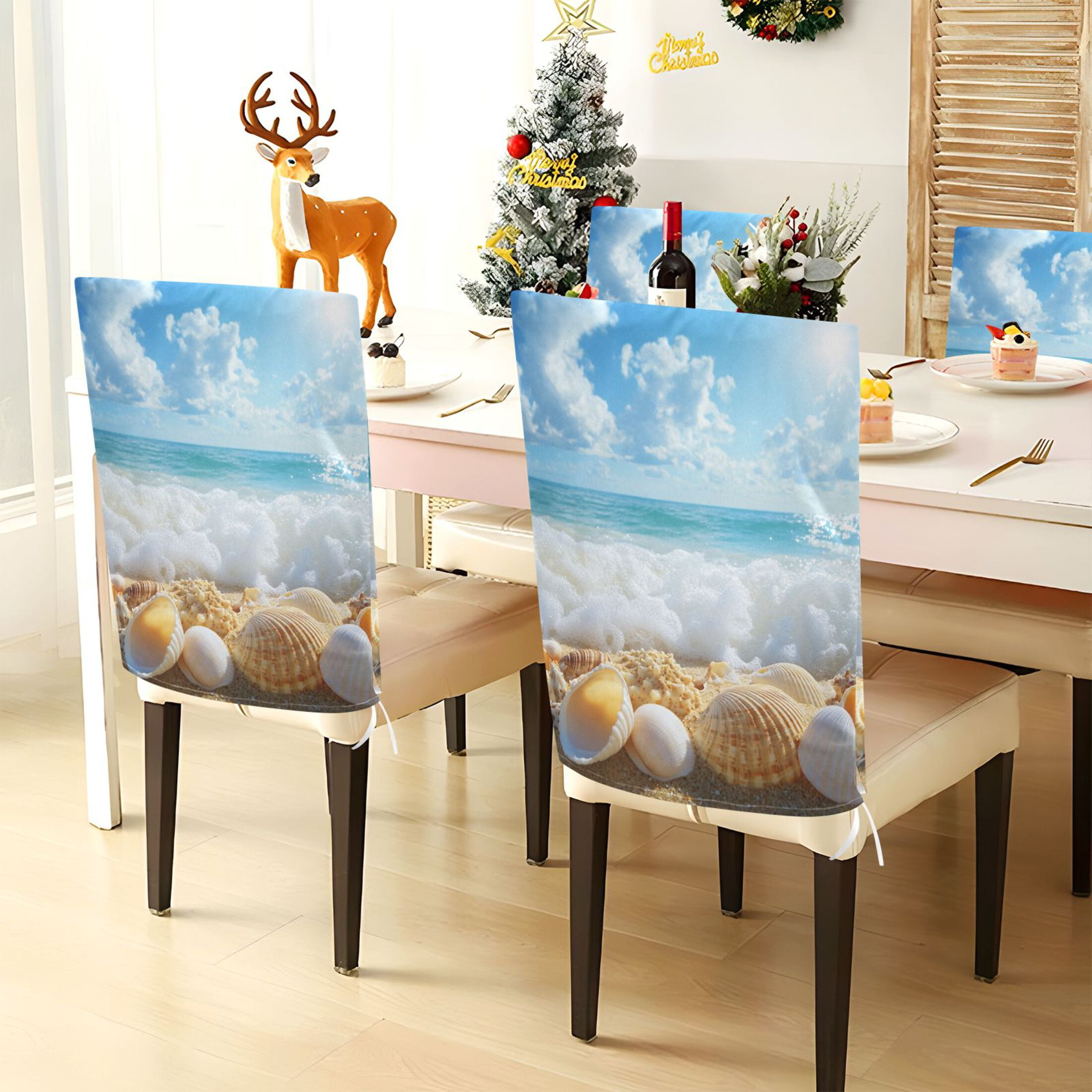 YAZAOO Chair Covers Set Home Kitchen Seashells on Sandy Beach Party ...