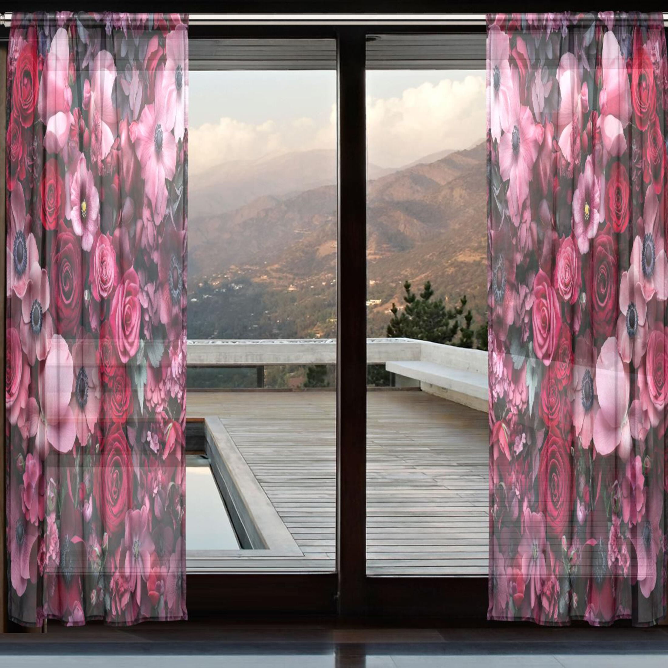 YAZAOO Curtains 110/118 Inch Long French Curtains Rose Garden Serenade ...