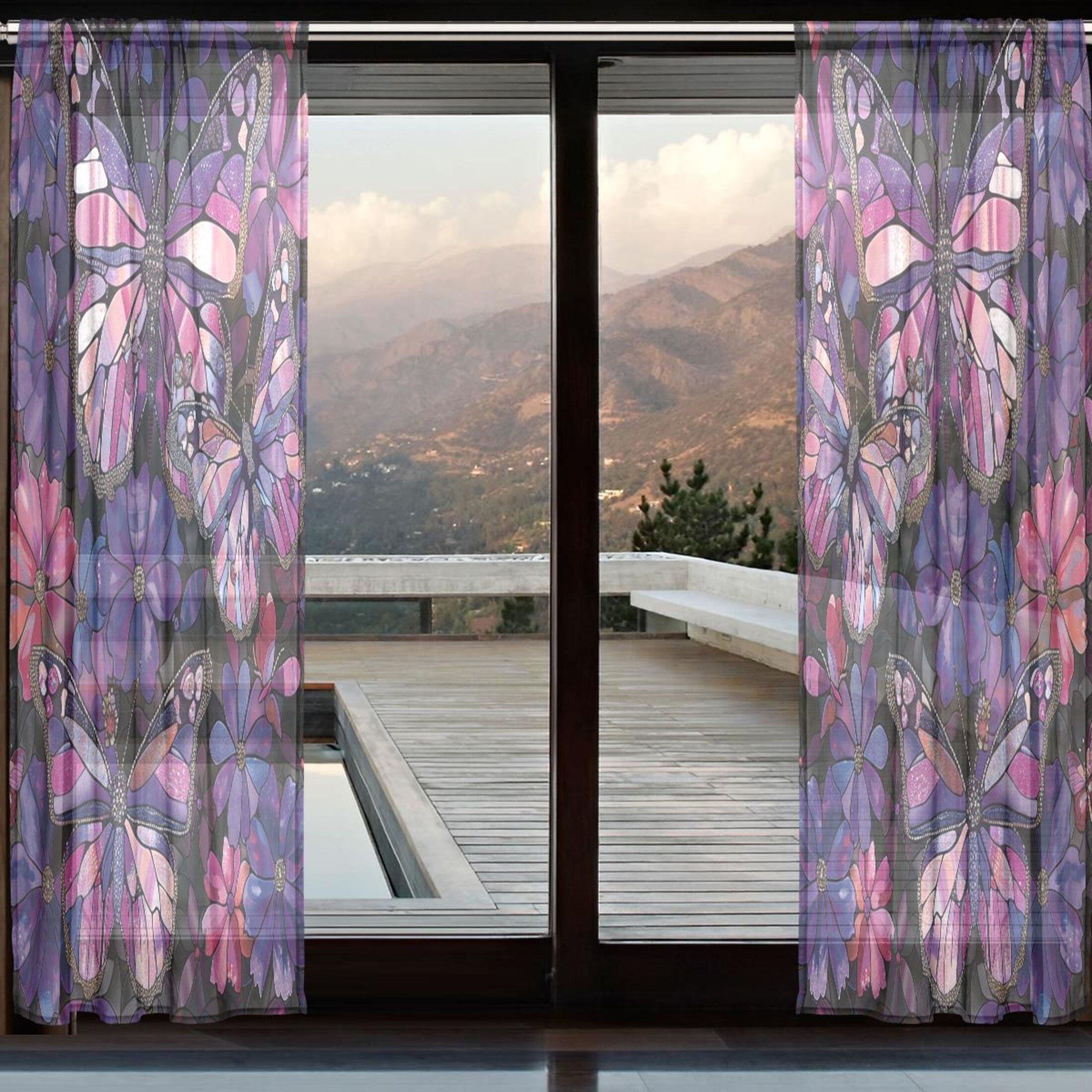 YAZAOO Curtains 110/118 Inch Long French Curtains Stained Glass Flutter ...