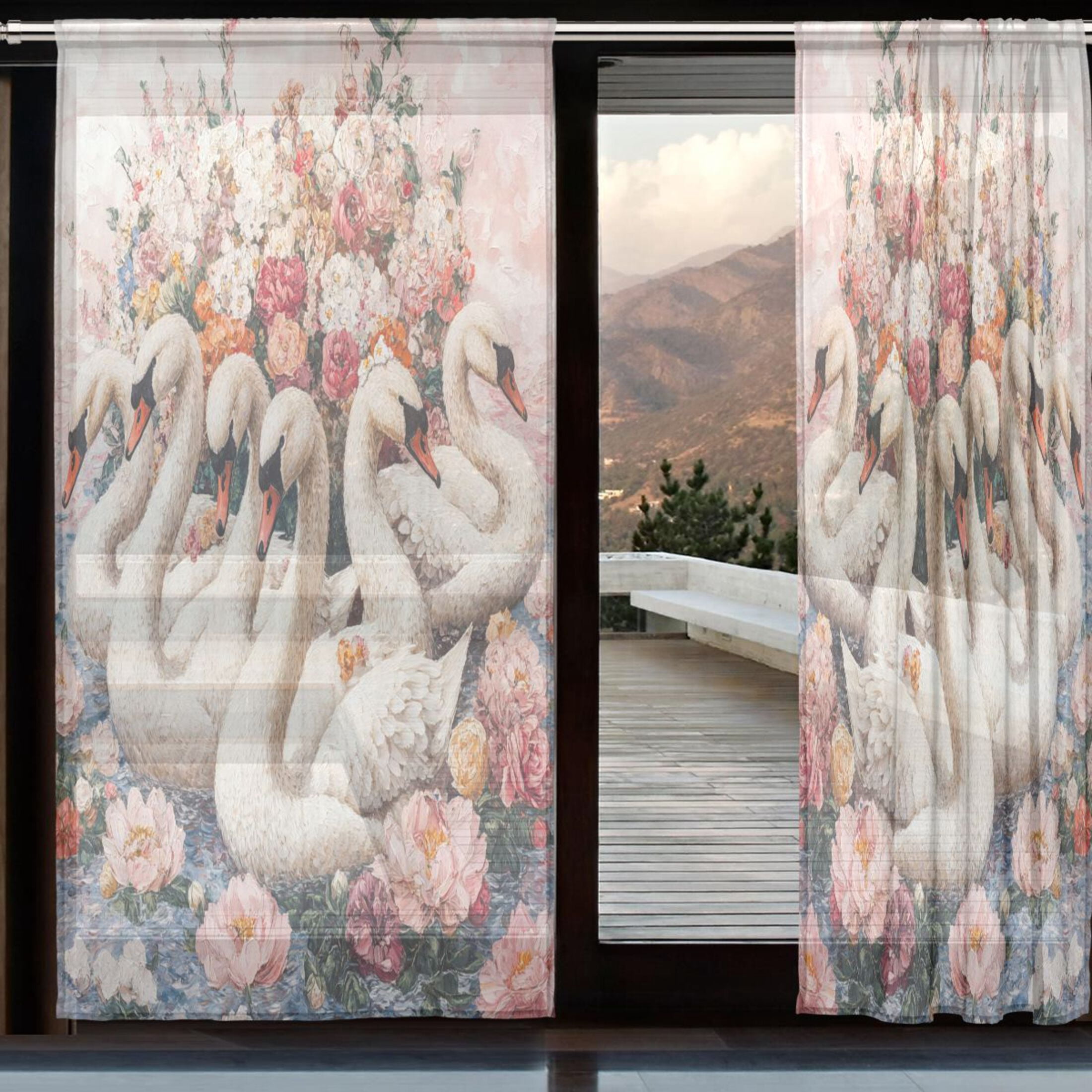 YAZAOO Curtains 110/118 Inch Long French Curtains Swan Serenade in ...