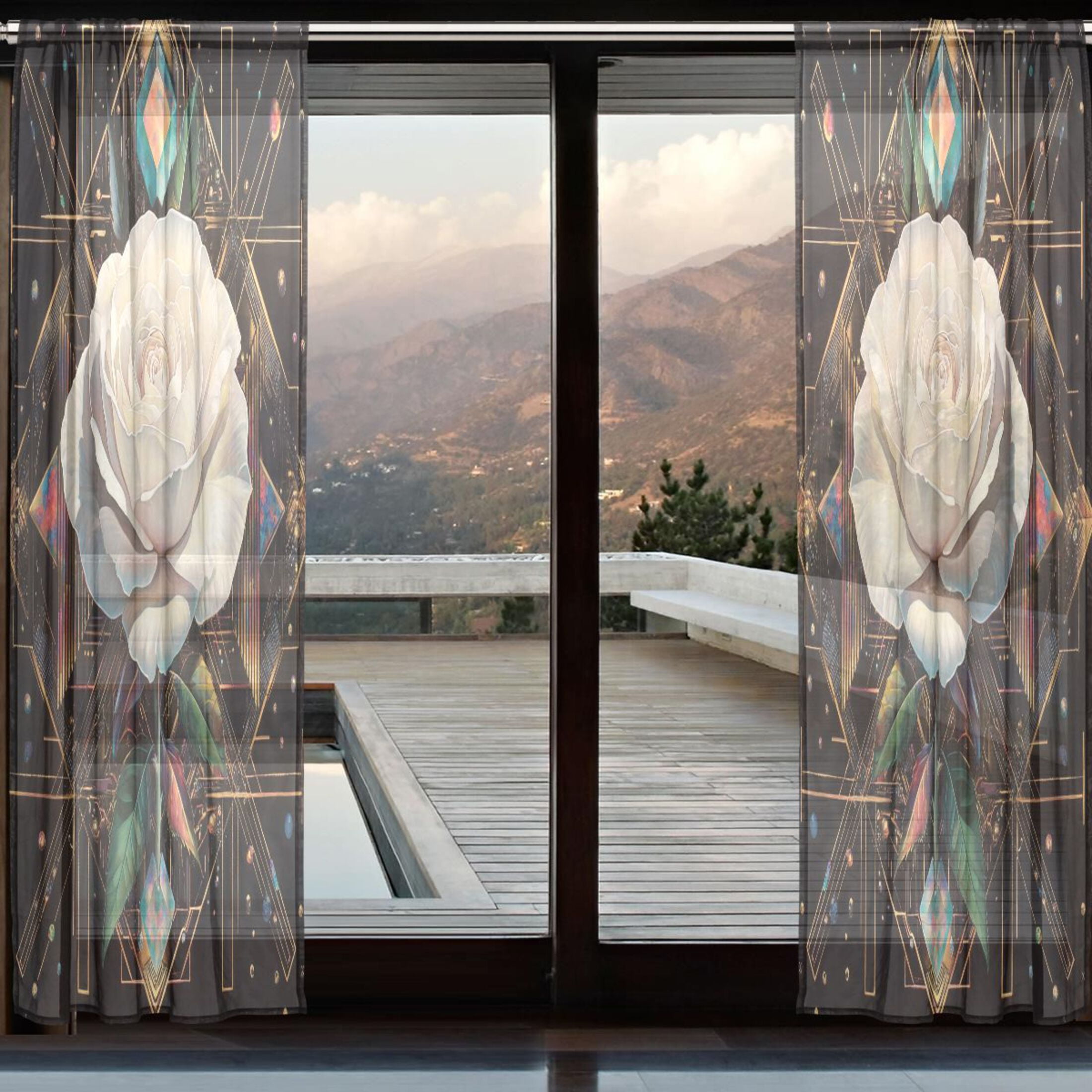 YAZAOO Curtains 110/118 Inch Long French Curtains The White Rose Print For Farmhouse Bedroom ...