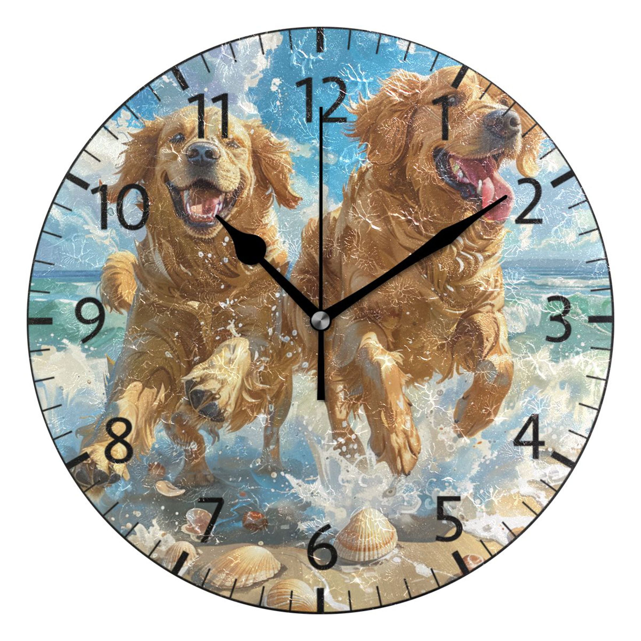 YAZAOO Decorative Wall Clock Size：25cm Beach Buddies Splashing Fun ...