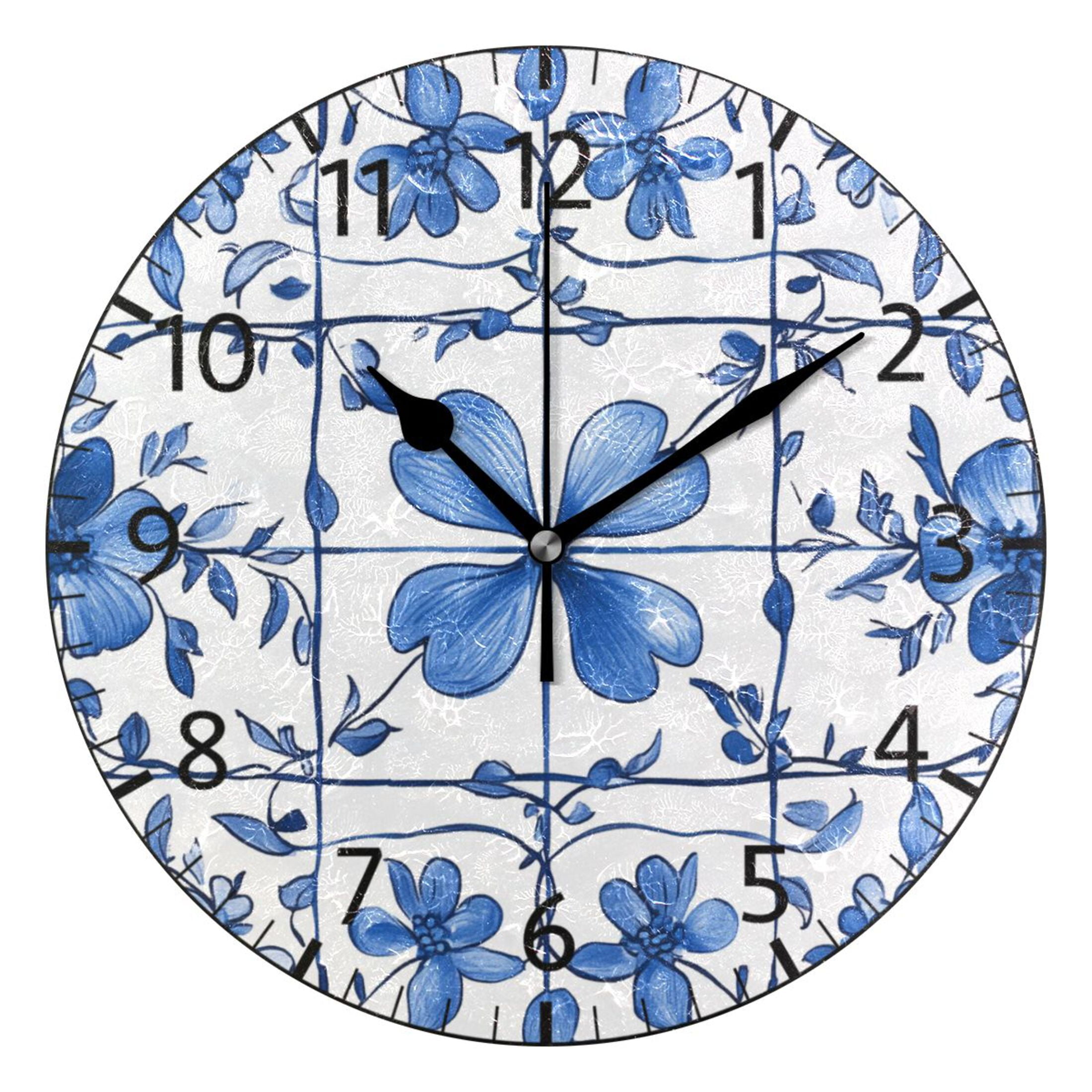 YAZAOO Decorative Wall Clock Size：25cm Blue Blossom Harmony Design ...