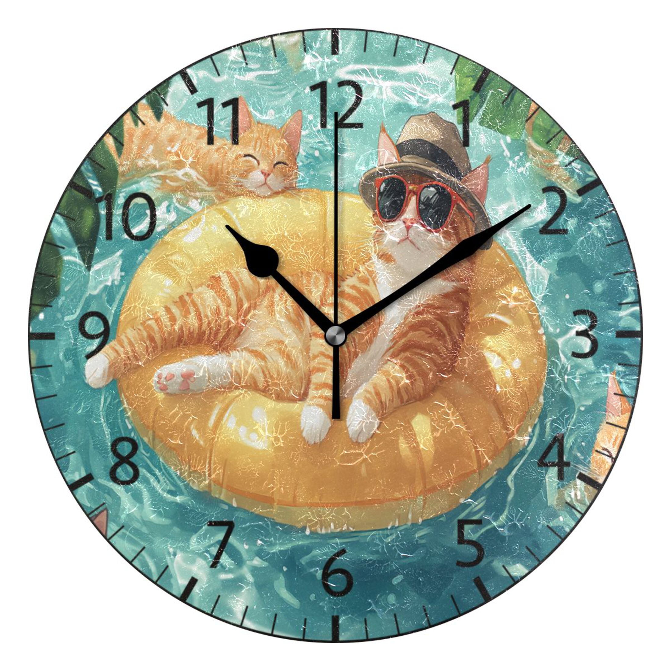 YAZAOO Decorative Wall Clock Size：25cm Cats Relaxing in Pool Design ...