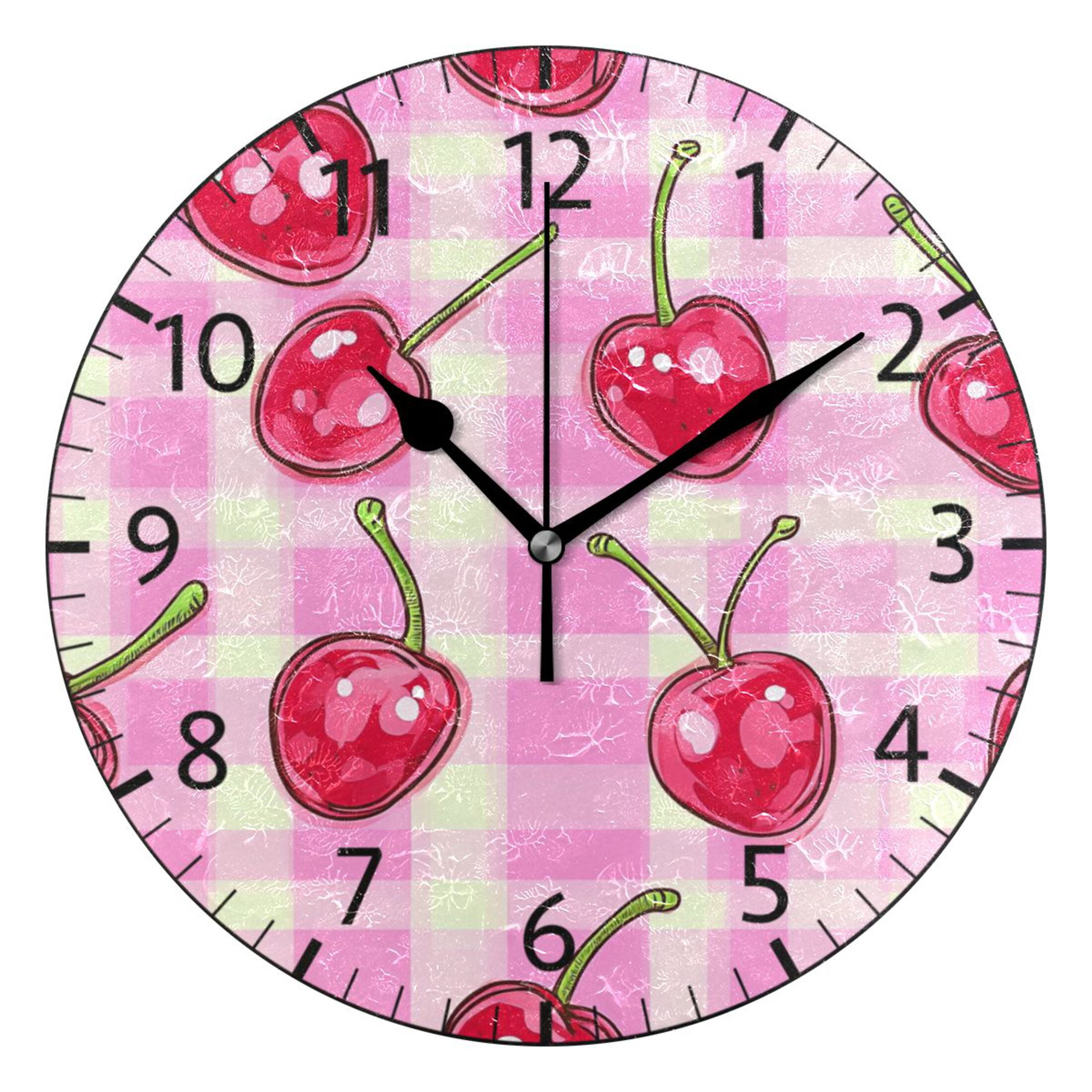 YAZAOO Decorative Wall Clock Size：25cm Cherry Bliss Design Pattern ...