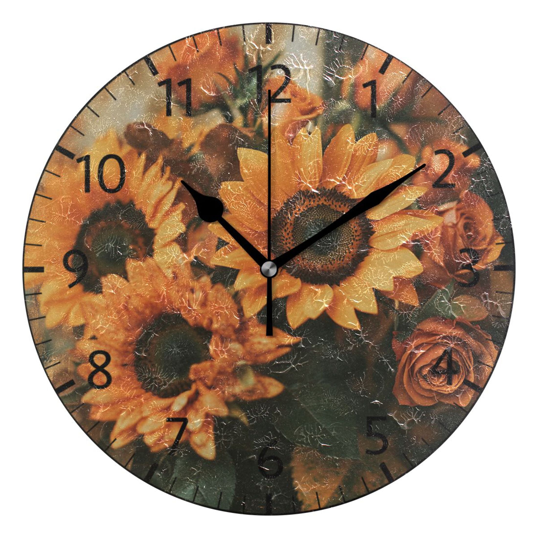 YAZAOO Decorative Wall Clock Size：25cm Golden Blossom Ensemble Design ...