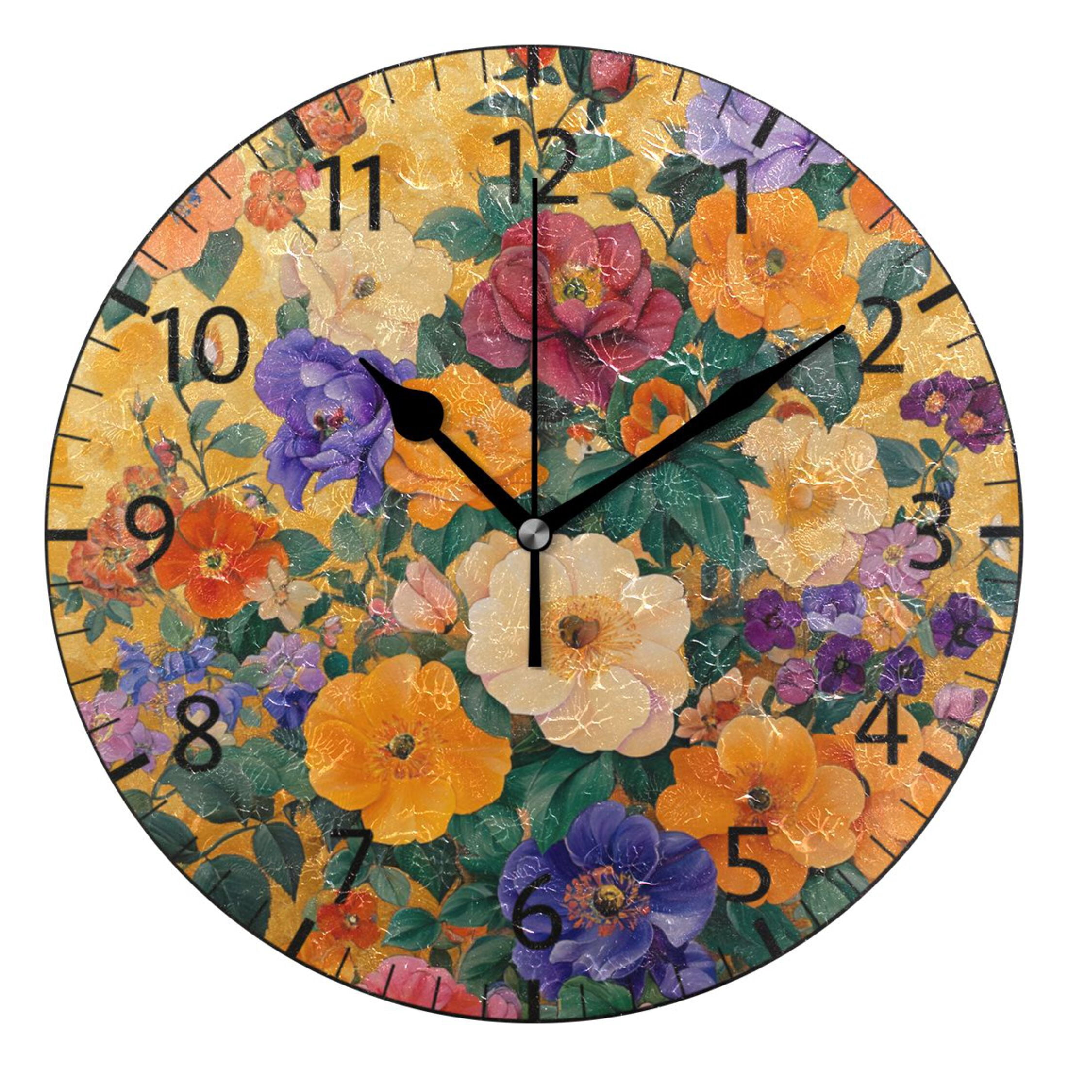 YAZAOO Decorative Wall Clock Size：25cm Golden Floral Harmony Design ...
