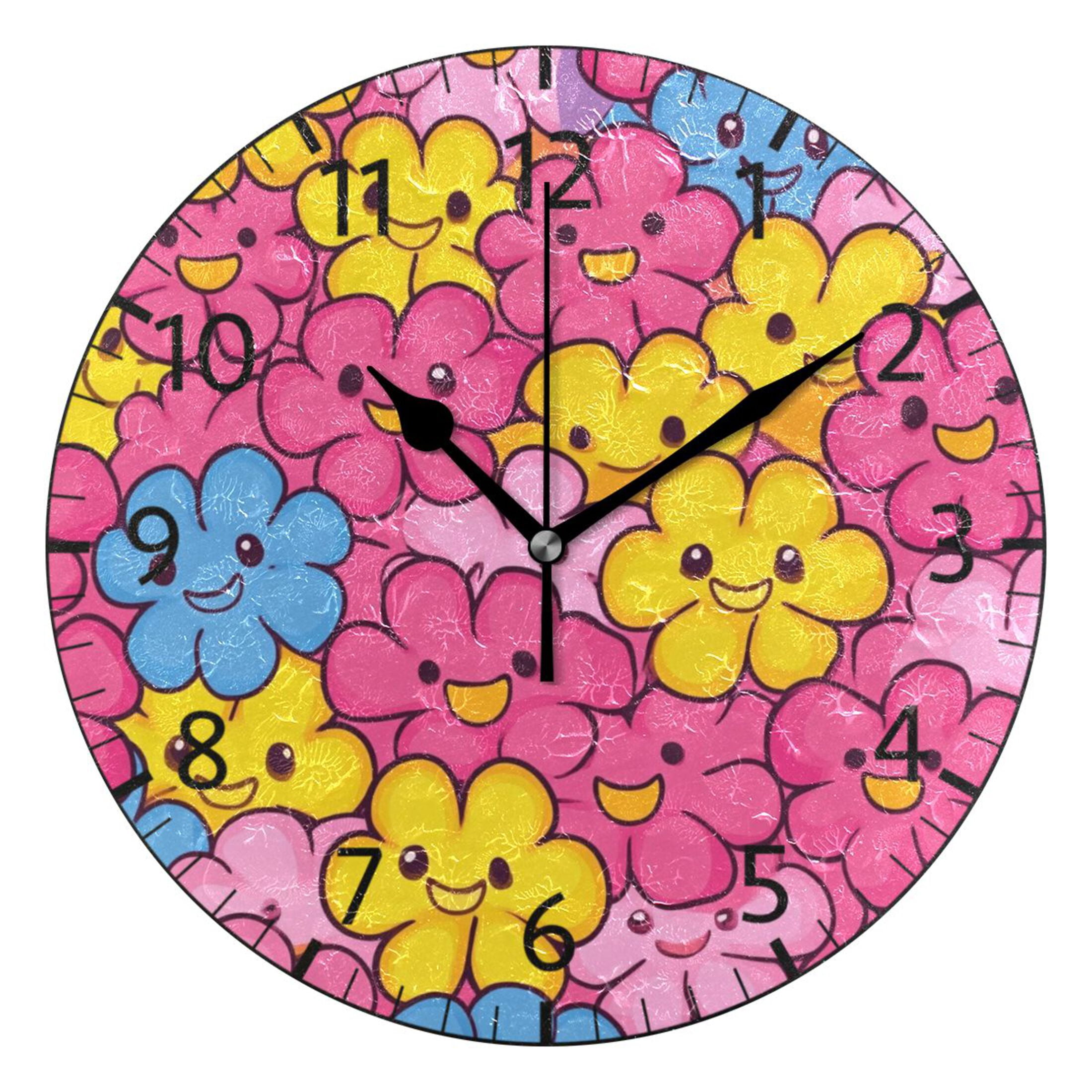 YAZAOO Decorative Wall Clock Size：25cm Joyful Floral Faces Design ...