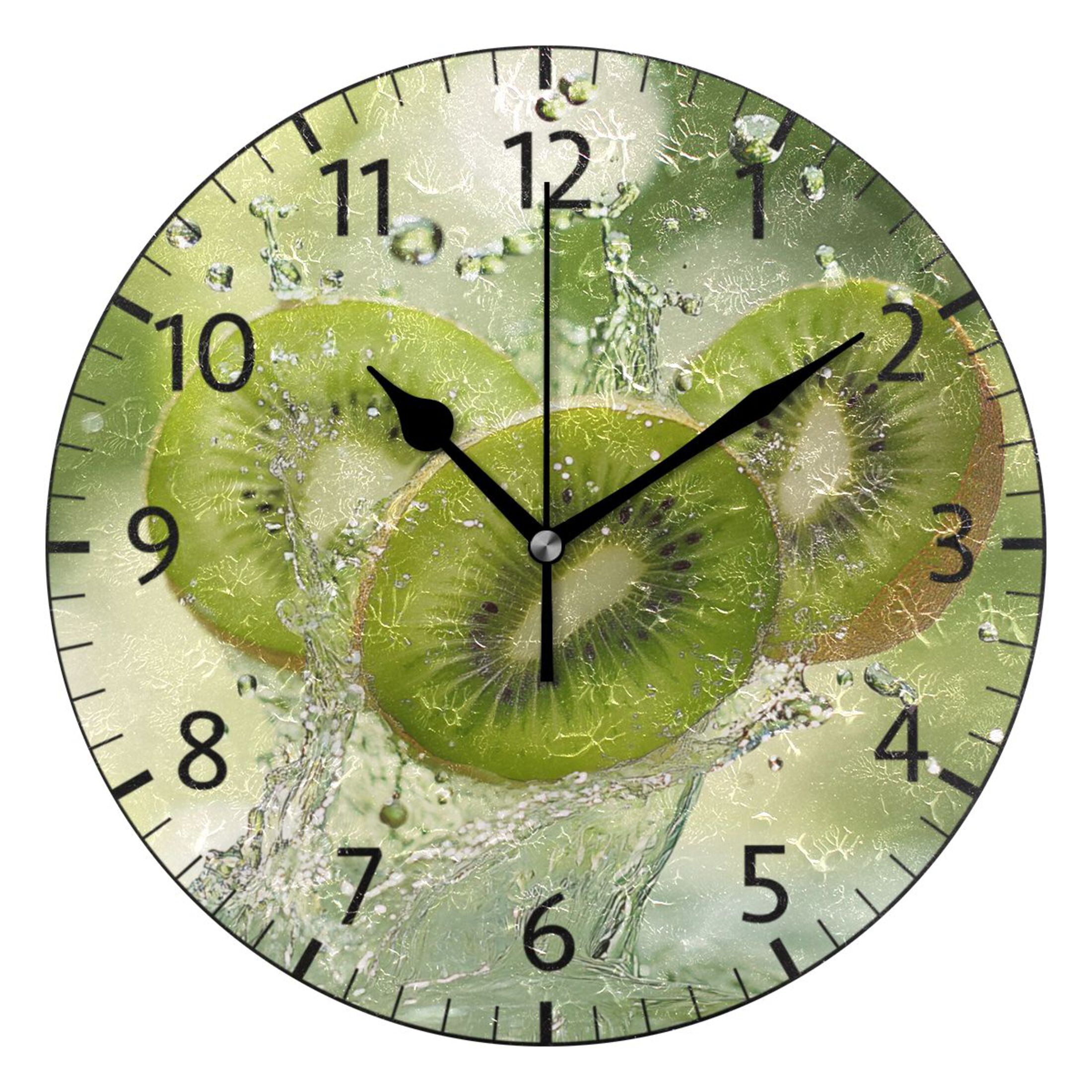 YAZAOO Decorative Wall Clock Size：25cm Kiwi Slices Fall Into Water Design Pattern Clock ...