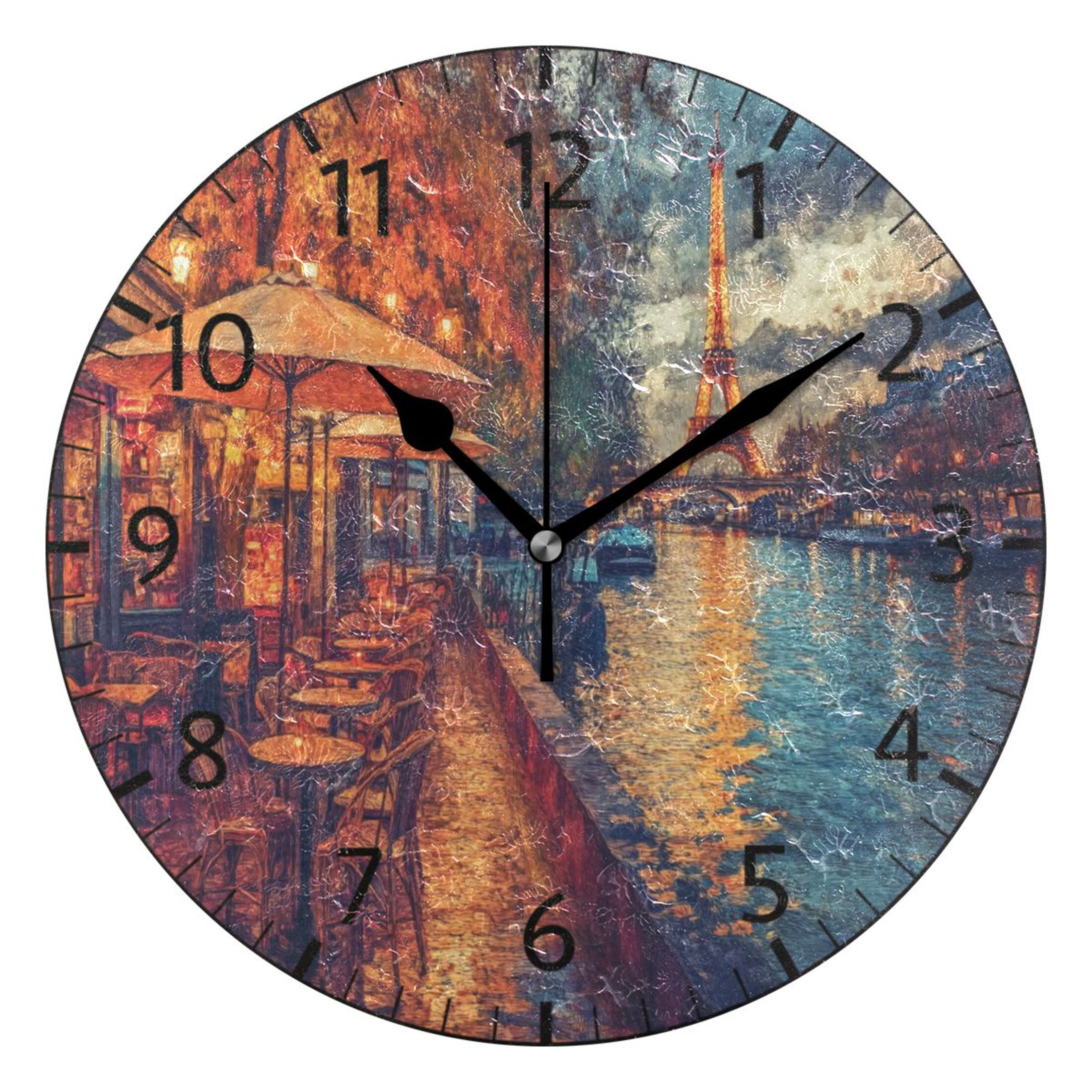 YAZAOO Decorative Wall Clock Size：25cm Parisian Cafes Along The Seine ...