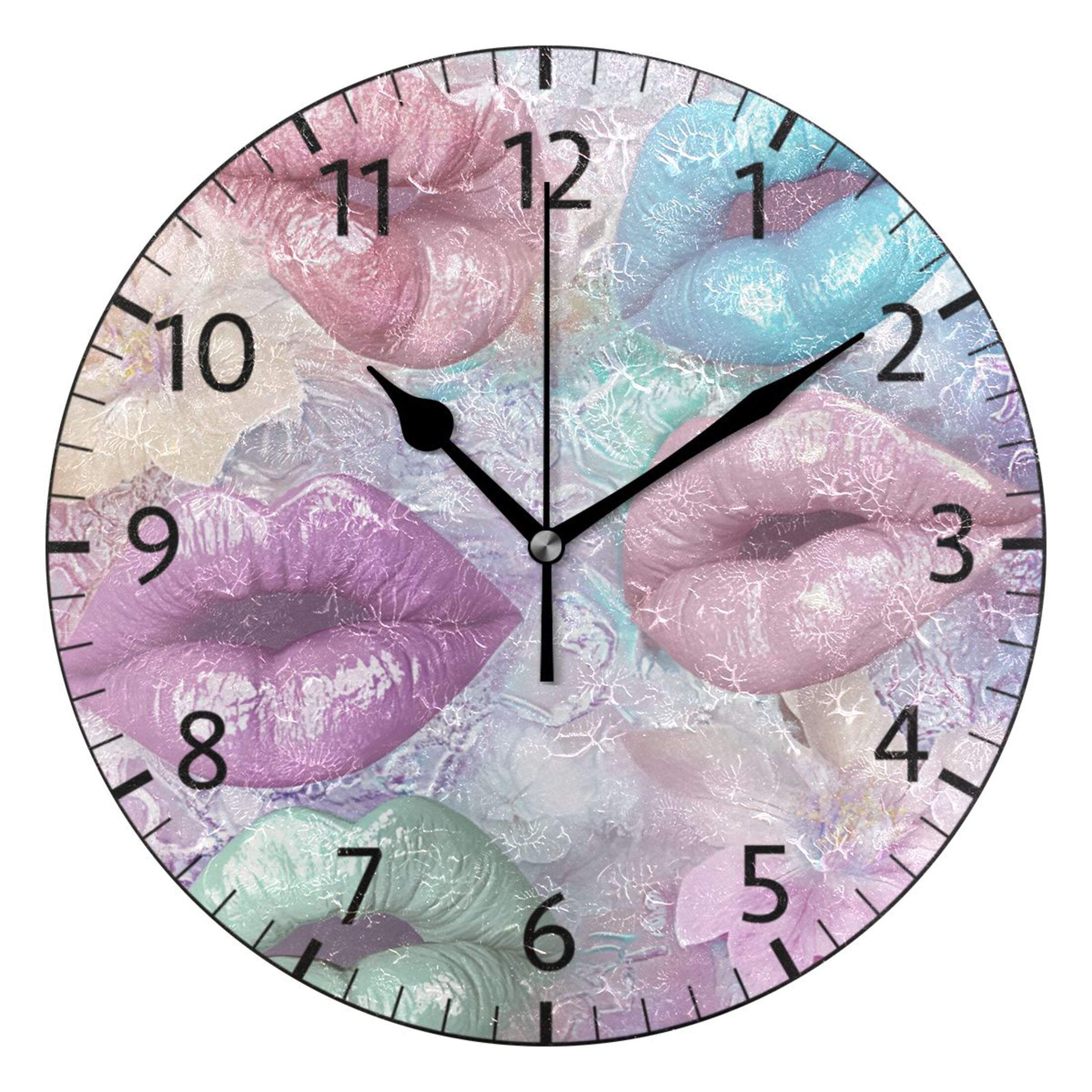 YAZAOO Decorative Wall Clock Size：25cm Pastel Petals and Pouts Design ...