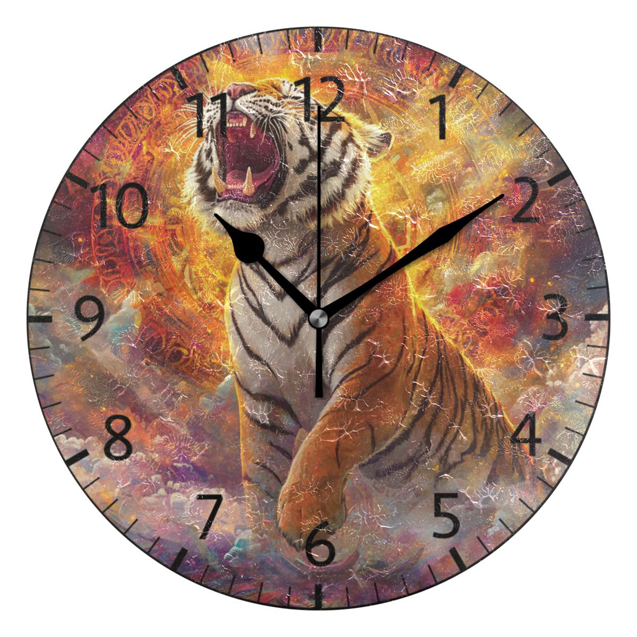 YAZAOO Decorative Wall Clock Size：25cm Powerful Tiger Roaring Design ...