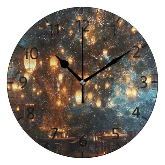 YAZAOO Decorative Wall Clock Size：25cm Tree with Hanging Lanterns ...