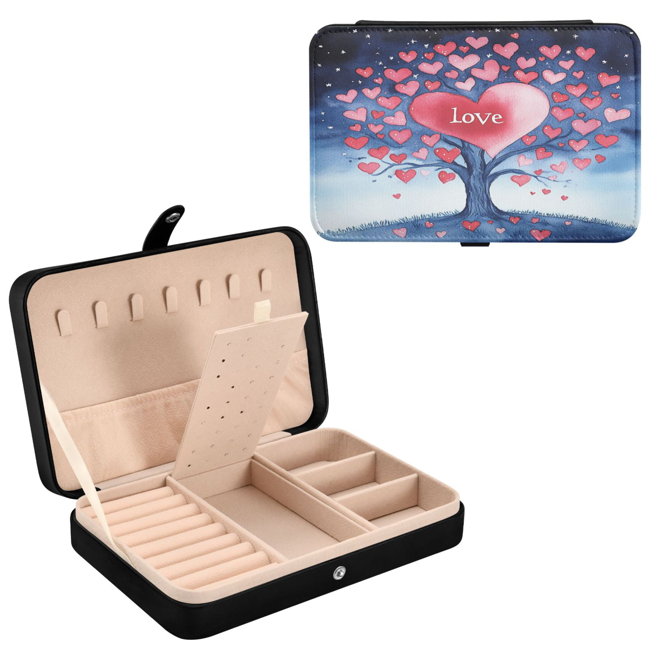 YAZAOO Leather Jewelry Box - Rectangular Heartfelt Tree Of Love Pattern ...