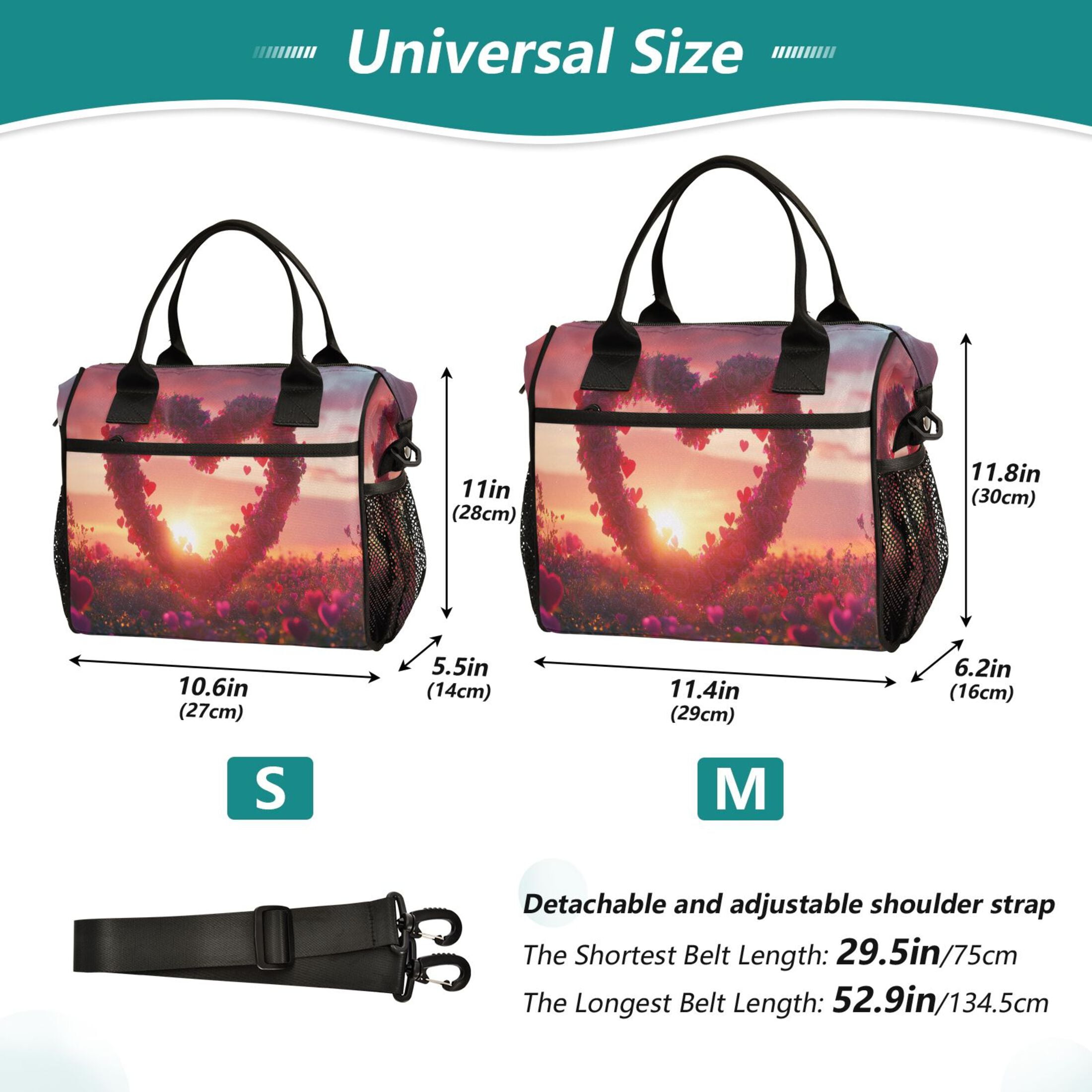 YAZAOO Lunch Bag Creative Heart Shaped Rose Cooler bag with Shoulder ...