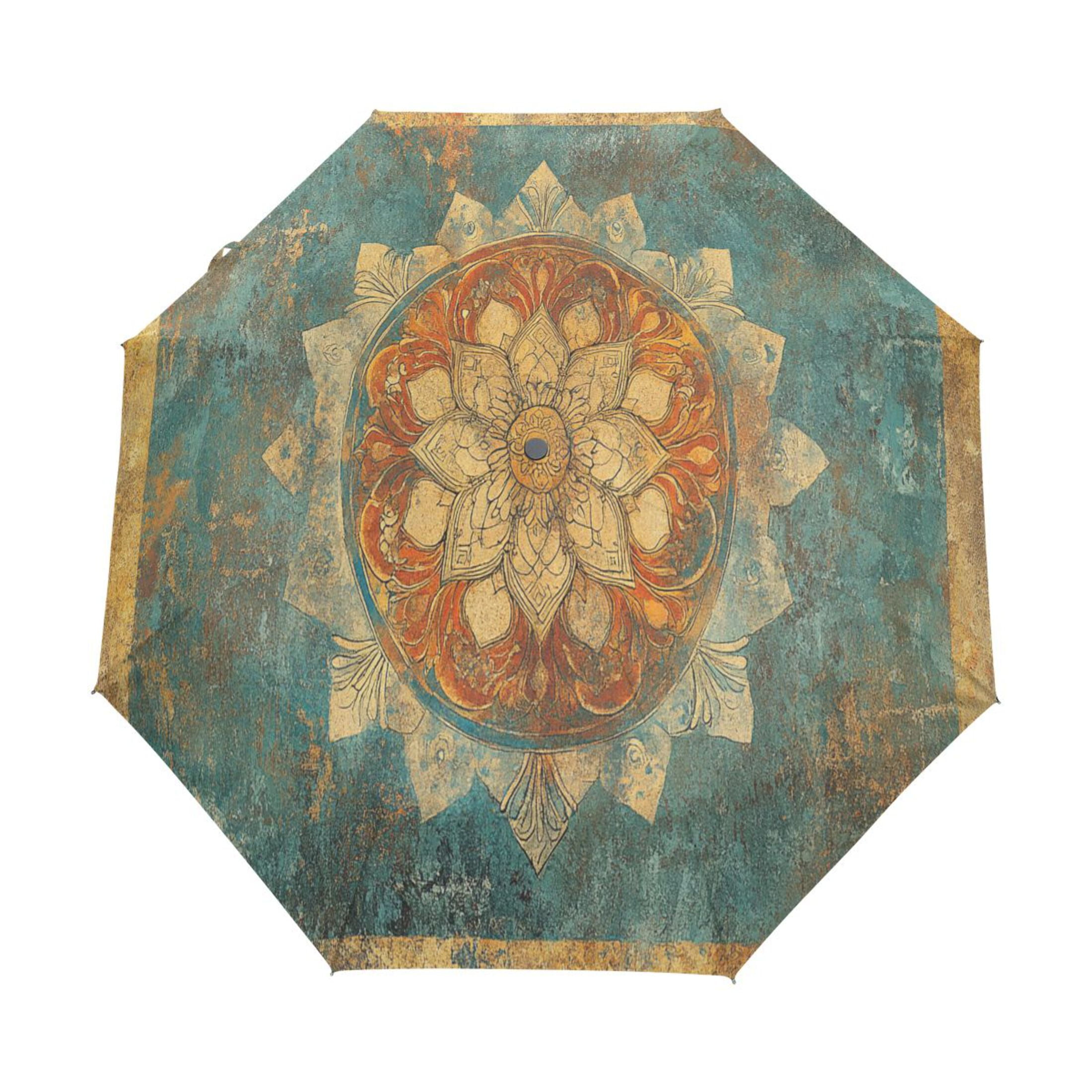 YAZAOO One-Touch Auto Open Close Rain Umbrella With Creative Mandala ...