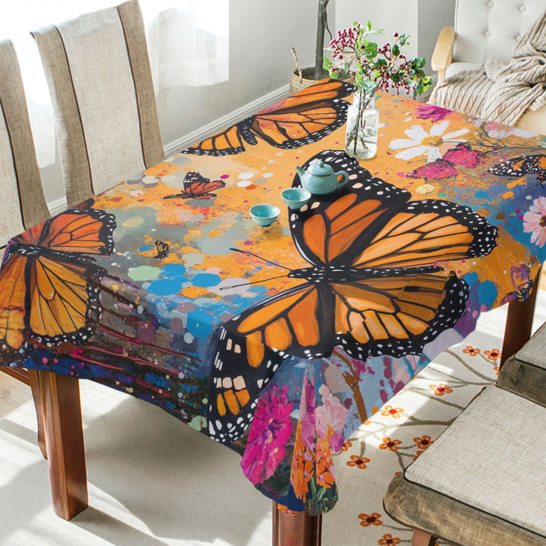YAZAOO Square Tablecloth Monarch Butterflies Pattern Tableclothes ...