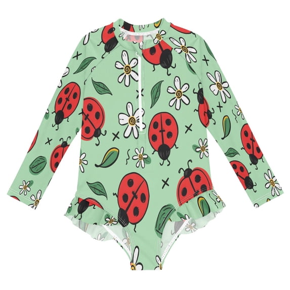 YAZAOO Swimwear Ladybug Flower Pattern For Long Sleeve One-Piece ...