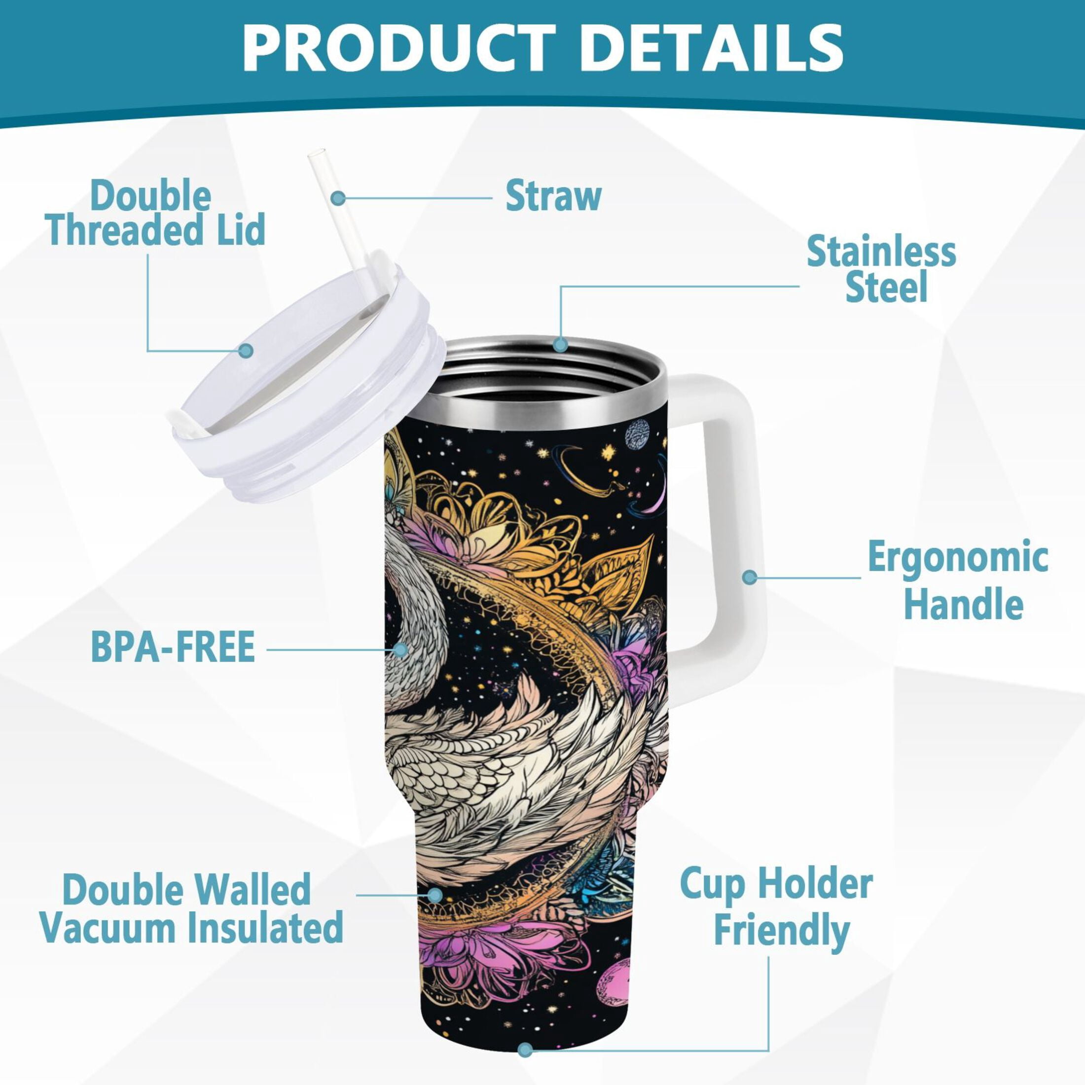 YAZAOO Tumbler 40oz Insulated Stainless Creative Celestial Swan in A ...