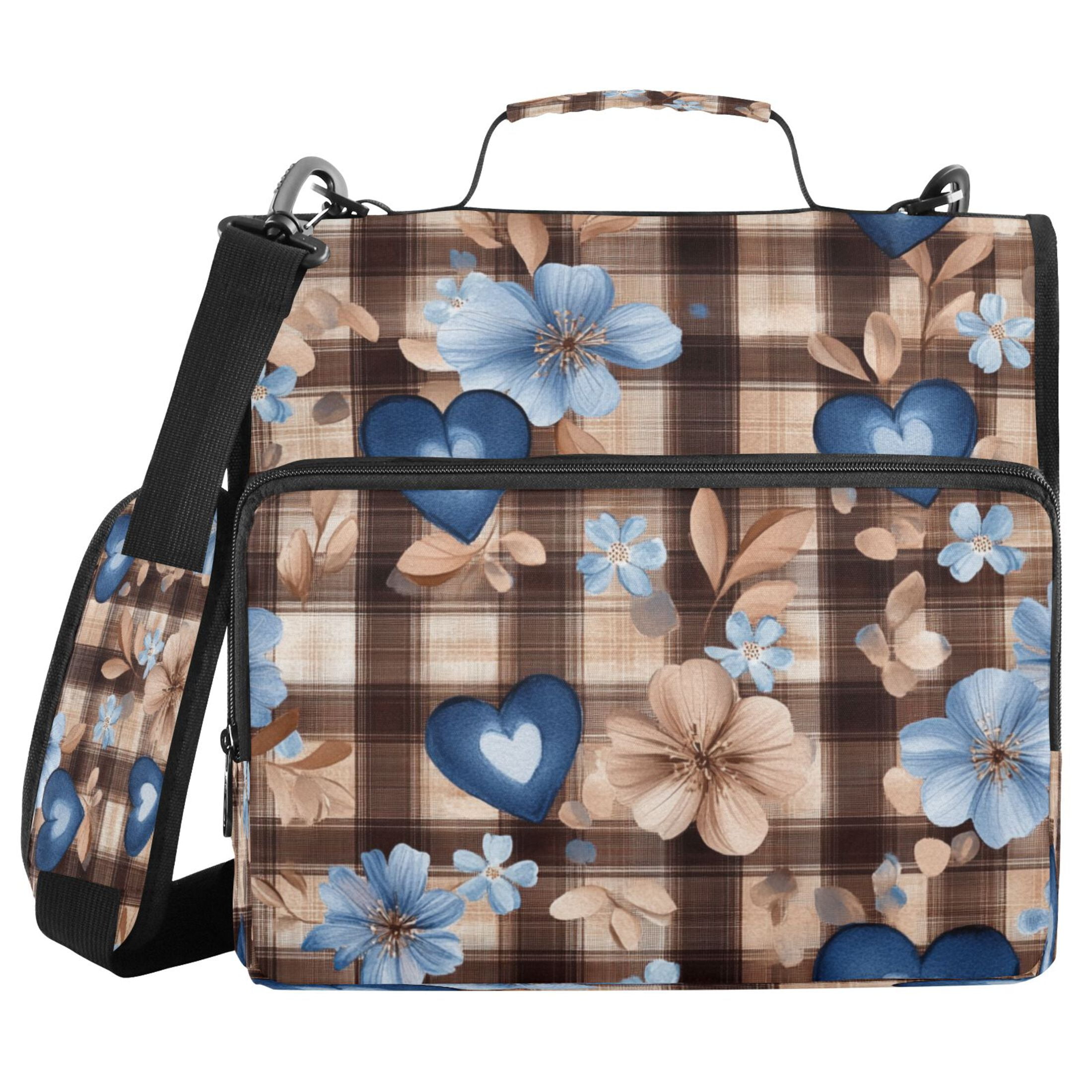 YAZAOO Zipper Binder trapper keeper Documents Organized Design Blue Heart Floral Harmony Printed ...