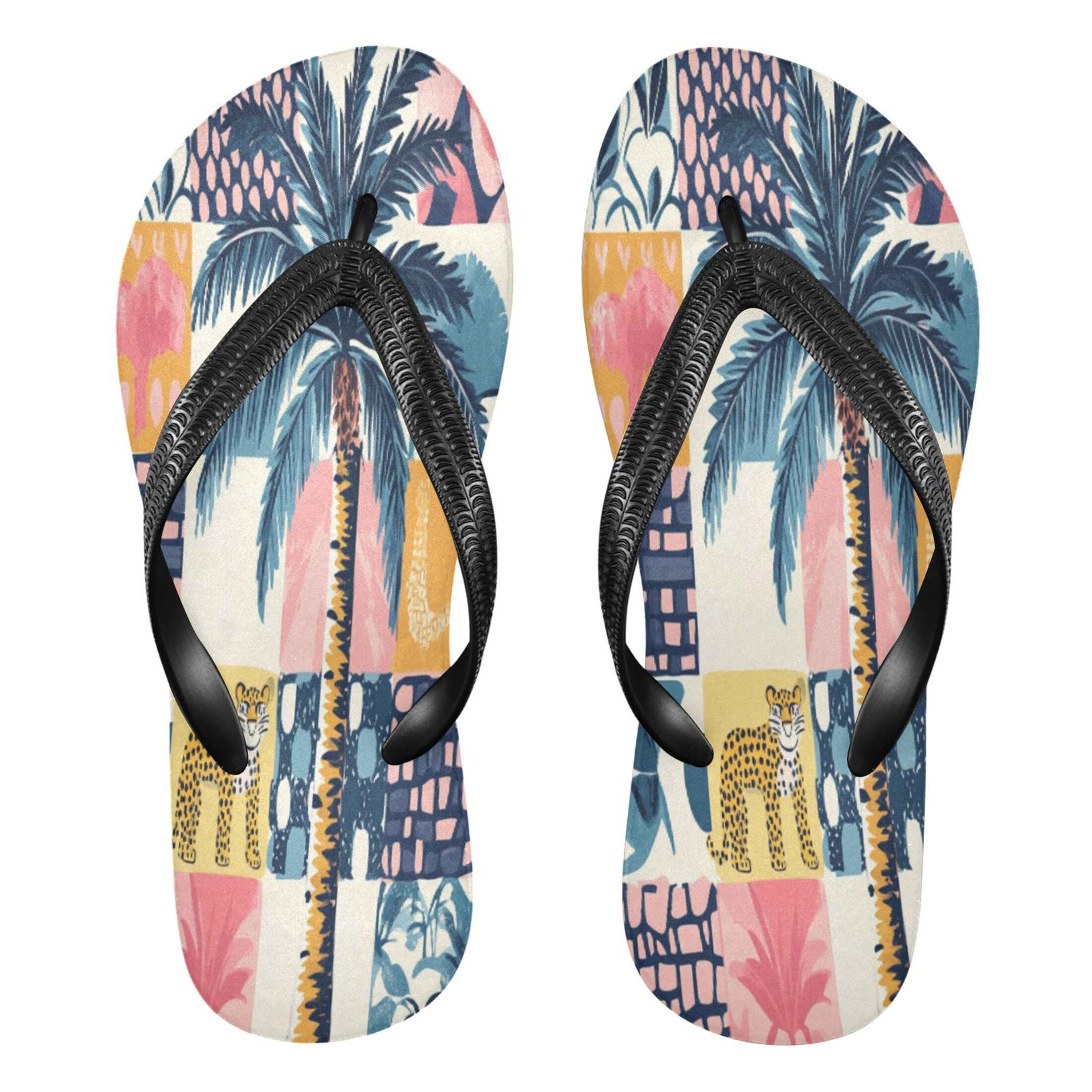 YAZAOOSummer Flip Flops Creatively Colorful Jungle Themed Patchwork ...