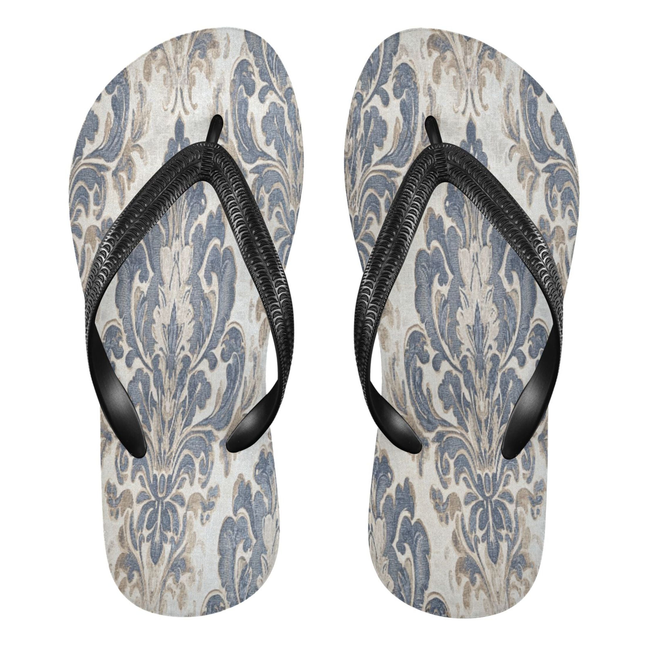 YAZAOOSummer Flip Flops Creatively Elegant Blue Floral Damask Simple ...