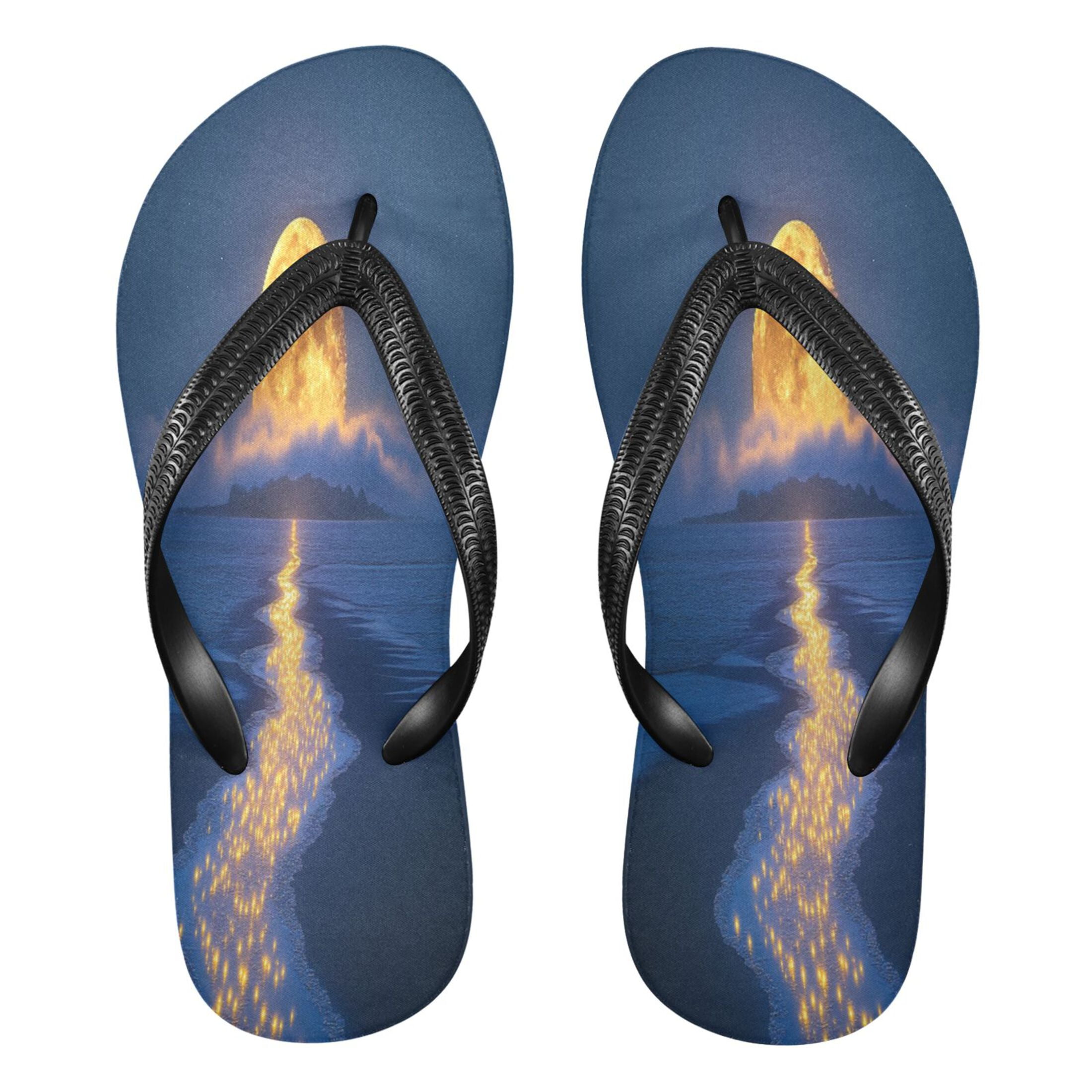 YAZAOOSummer Flip Flops Creatively Glowing Celestial over Ocean Simple ...