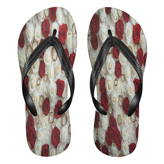YAZAOOSummer Flip Flops Creatively Red and White Roses Rings Simple ...