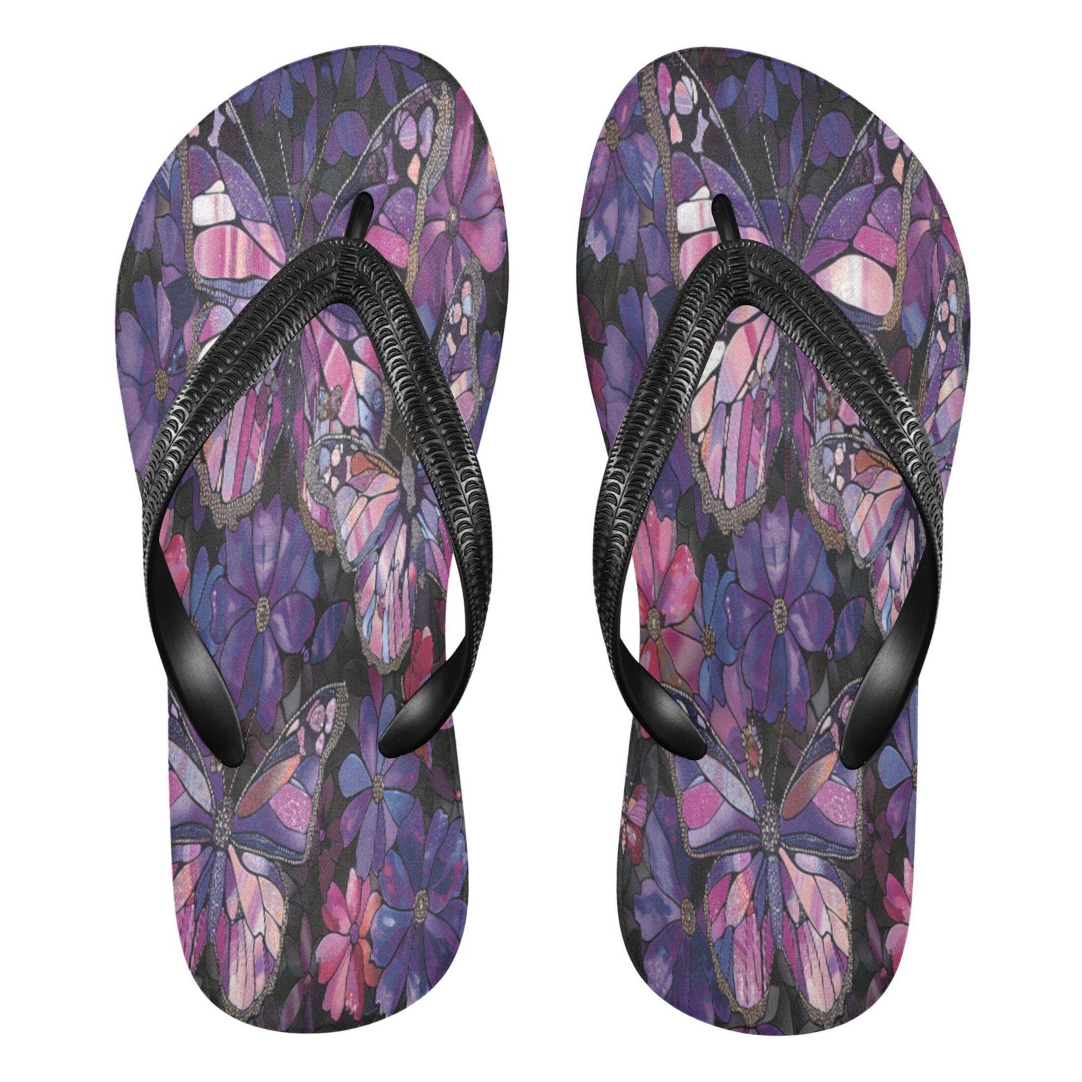 YAZAOOSummer Flip Flops Creatively Stained Glass Flutter Simple Beach ...