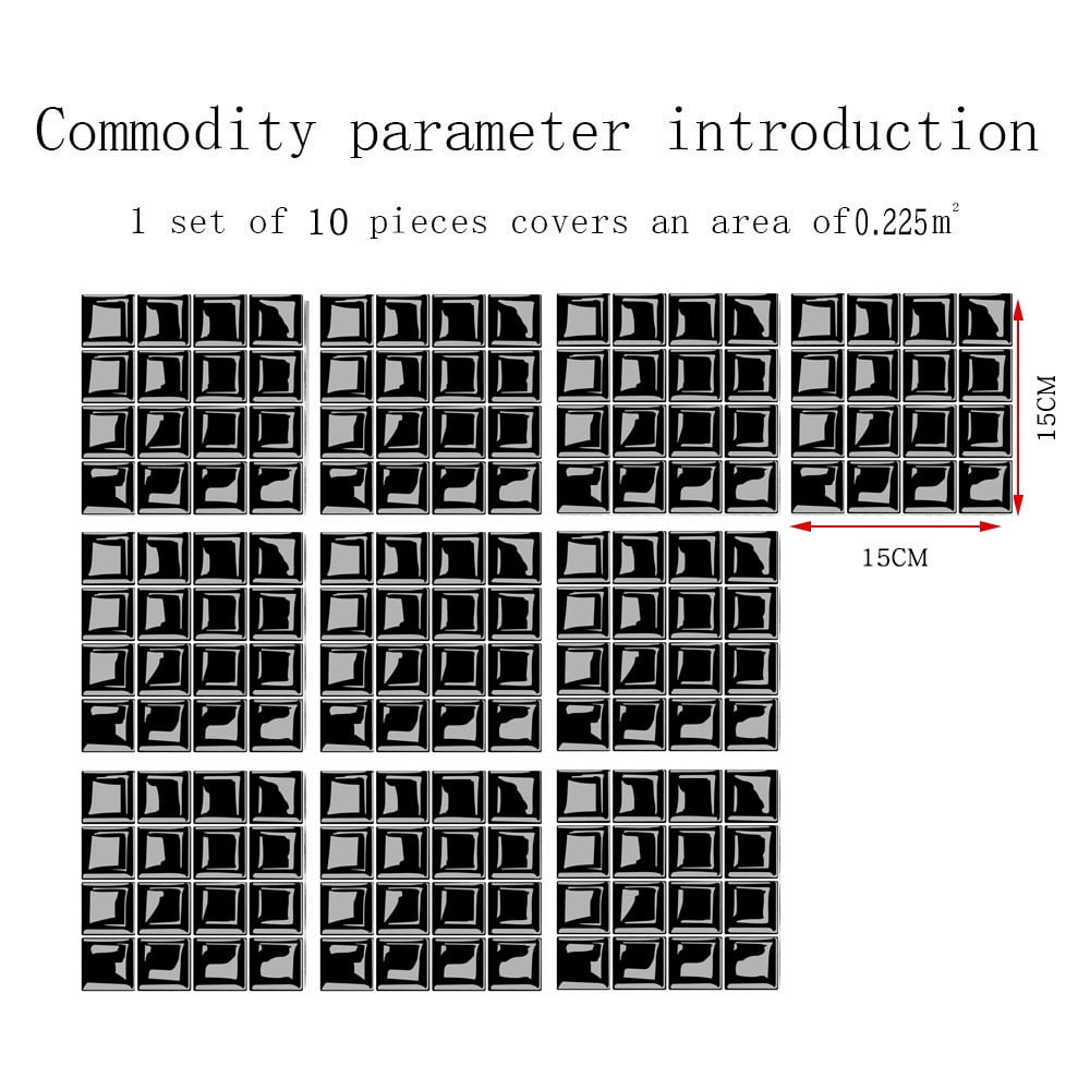 YAZHPA Black 3D Art Sticker Tile 10-Sheets Peel and Stick Kitchen ...