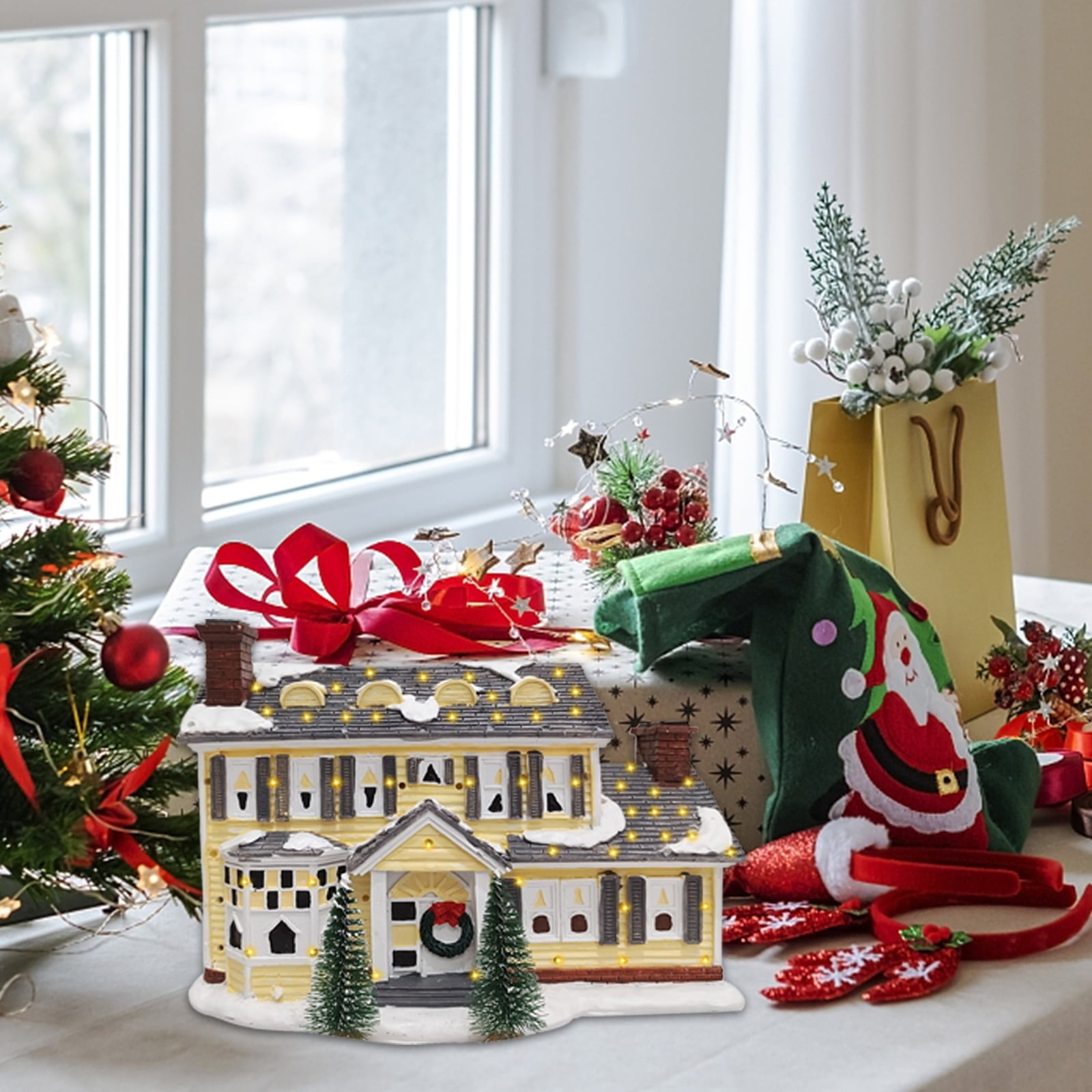 YAZHPA Christmas Decorations for Home Led Lighted Christmas Village Ski ...