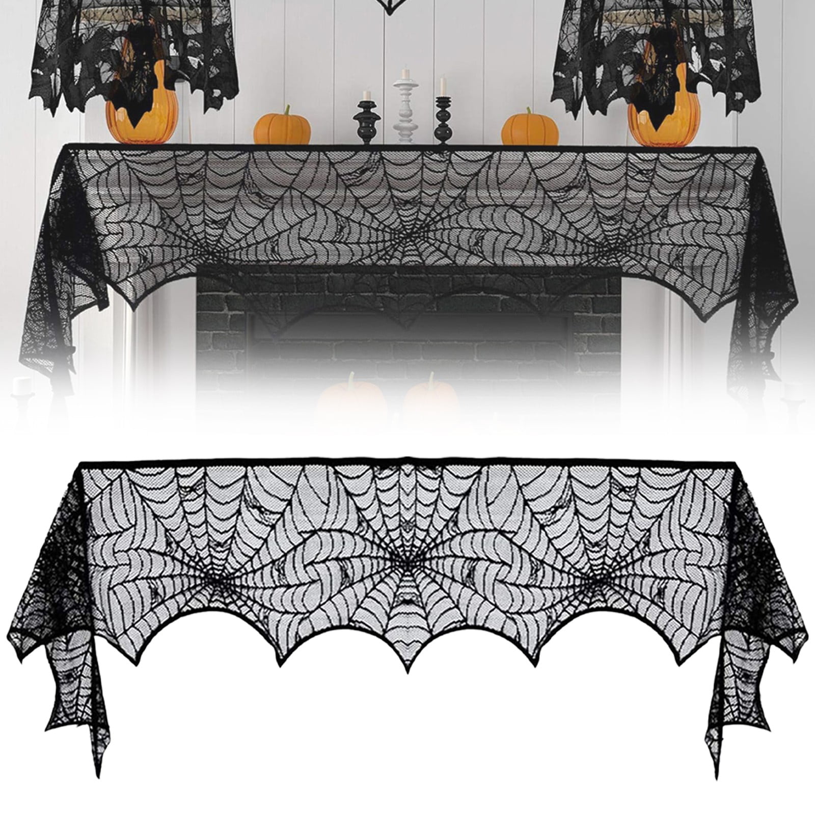 YAZHPA Halloween Decorations - Fireplace Mantle Scarf Cover, Black Lace ...