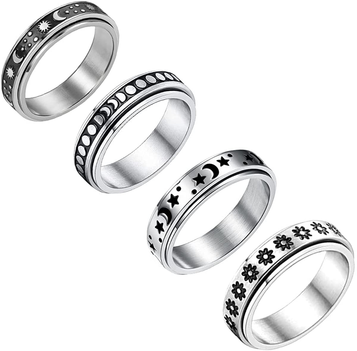 YAZI 4PCS Plain Band Rings for Men Stainless Steel Rings for Men ...