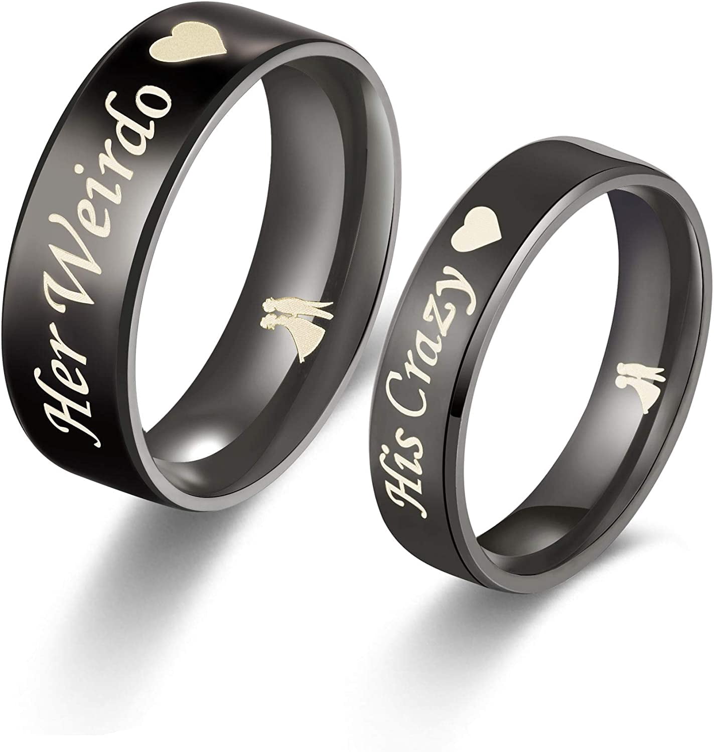YAZI Jewelry His or Hers Matching Set His Crazy Her Weirdo Titanium ...