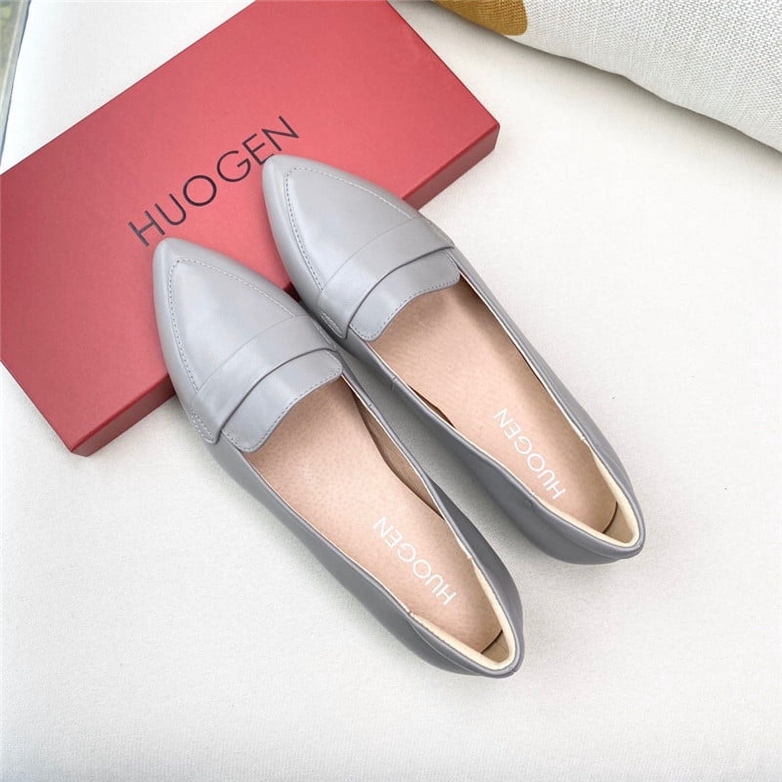 YAZI Women's Pointy Toe Loafer Flat Comfortable Faux Suede Work Shoes ...