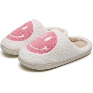 PacificPlex Womens Smiley Preppy Smile Slippers Retro Plush (7-7.5 ...
