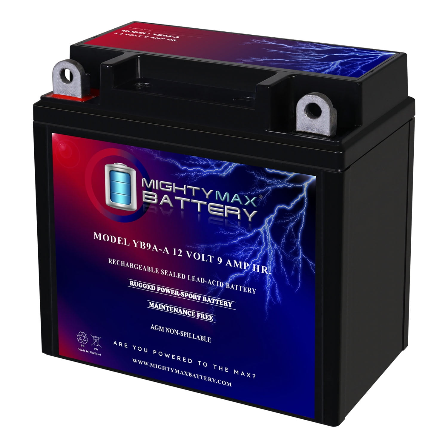 Mighty Max Battery, YB9A-A SLA AGM Motorcycle Battery, 12V 9AH 130 CCA ...