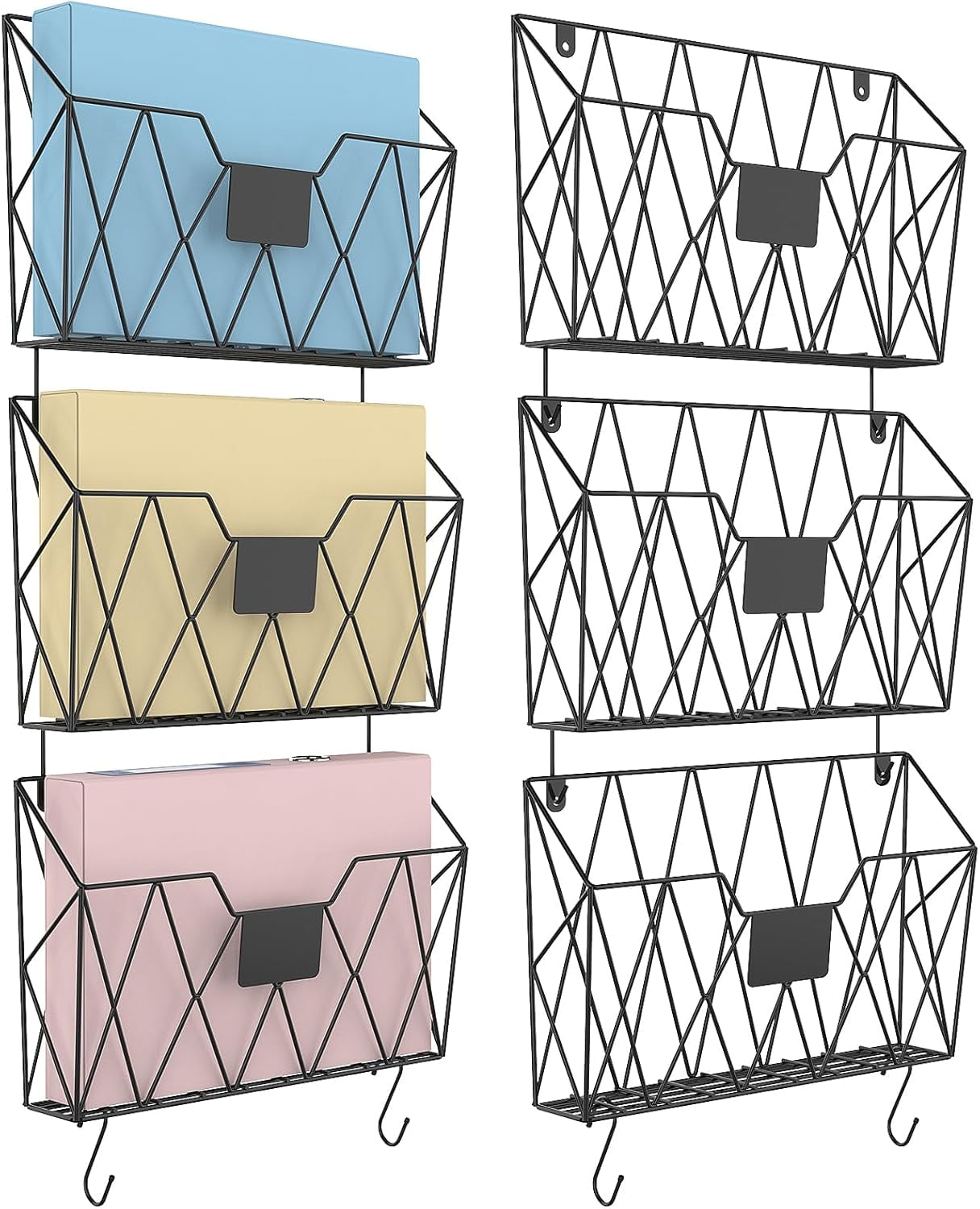 YBING Wall File Organizer Mesh Hanging Wall-mount Files Holder 6 Pack ...