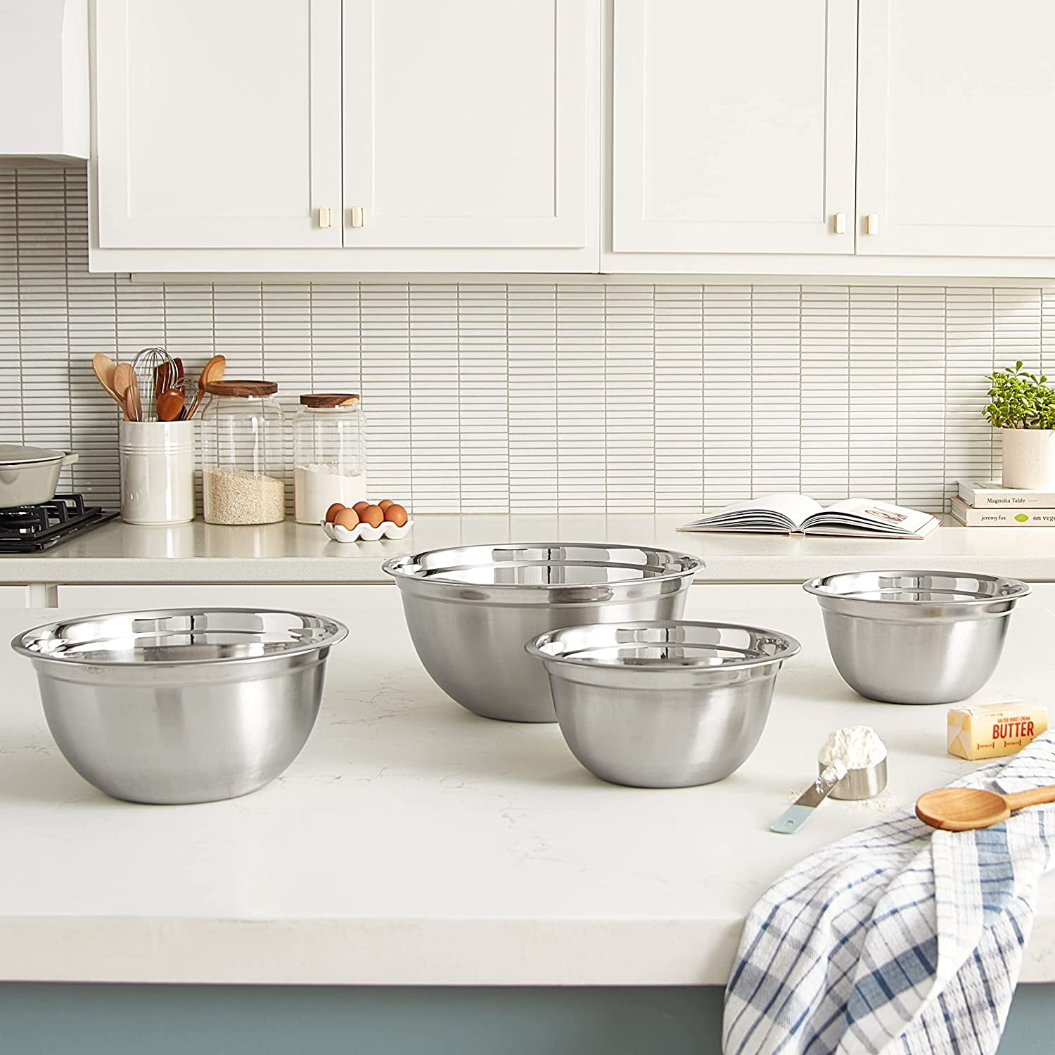 YBM Home Deep Professional Heavy Duty Quality Stainless Steel Mixing Bowls, 3 Quart, 5 Quart, 6. ...