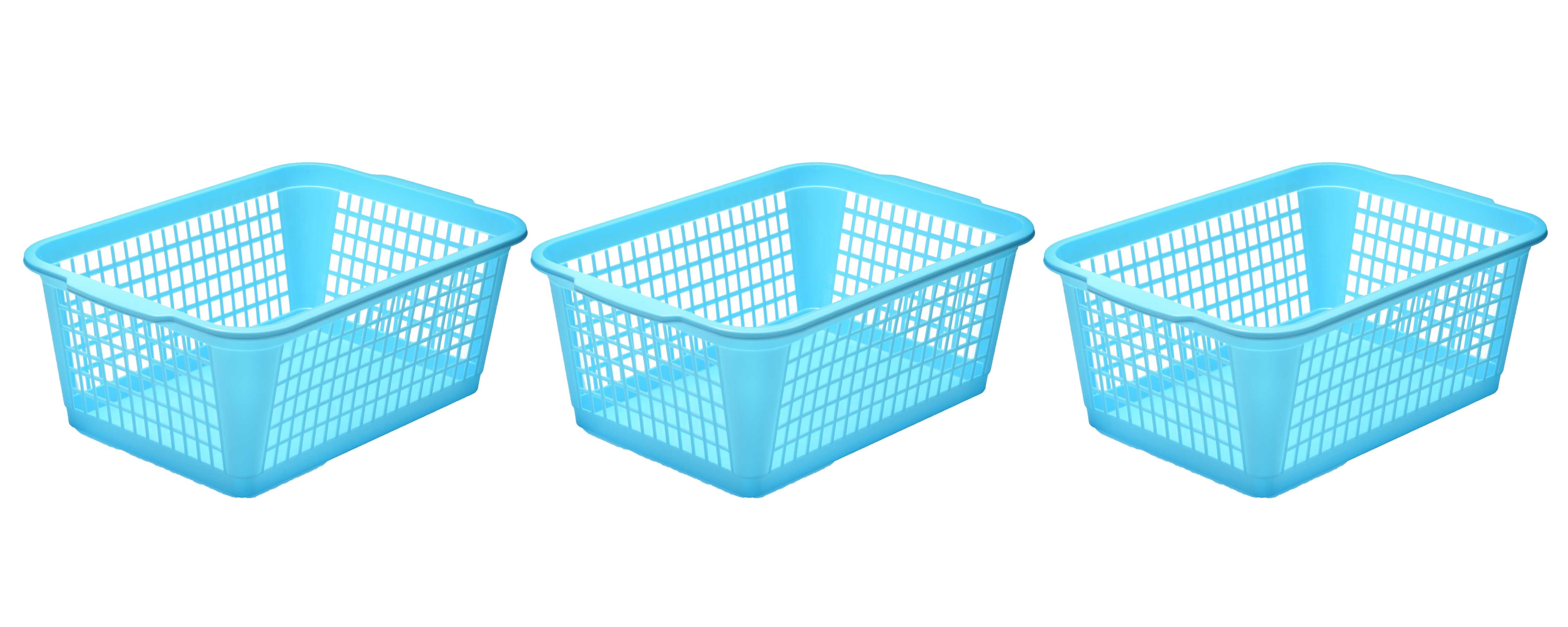 YBM Home Large Plastic Storage Basket (3 Pack), Blue 15 L x 10 W x 6 H ...