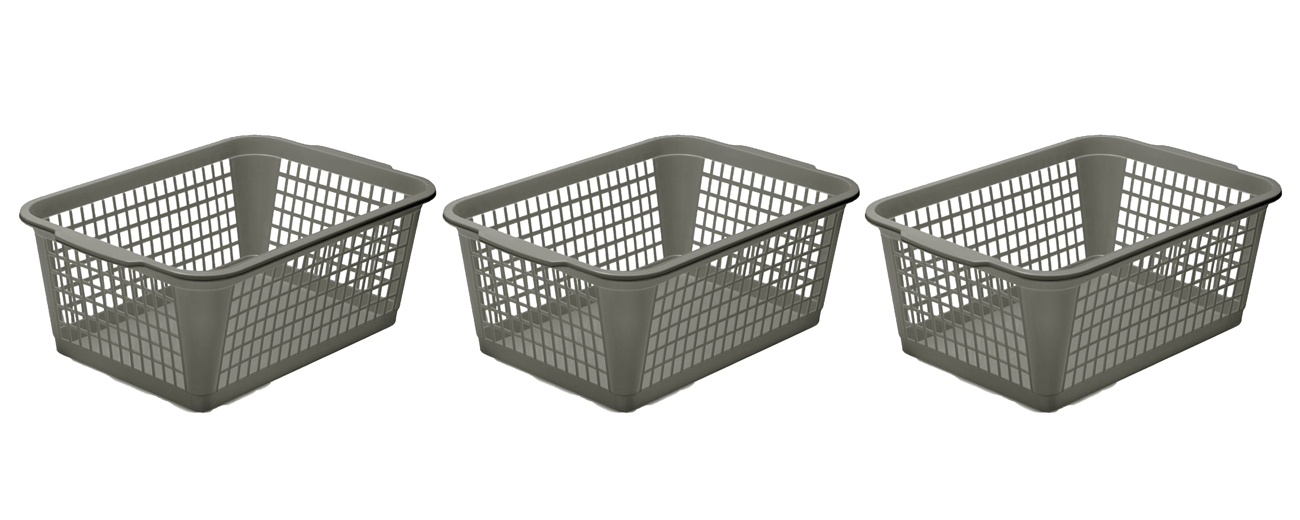 YBM Home Large Plastic Storage Basket (3 Pack), Gray 15 L x 10 W x 6 H ...
