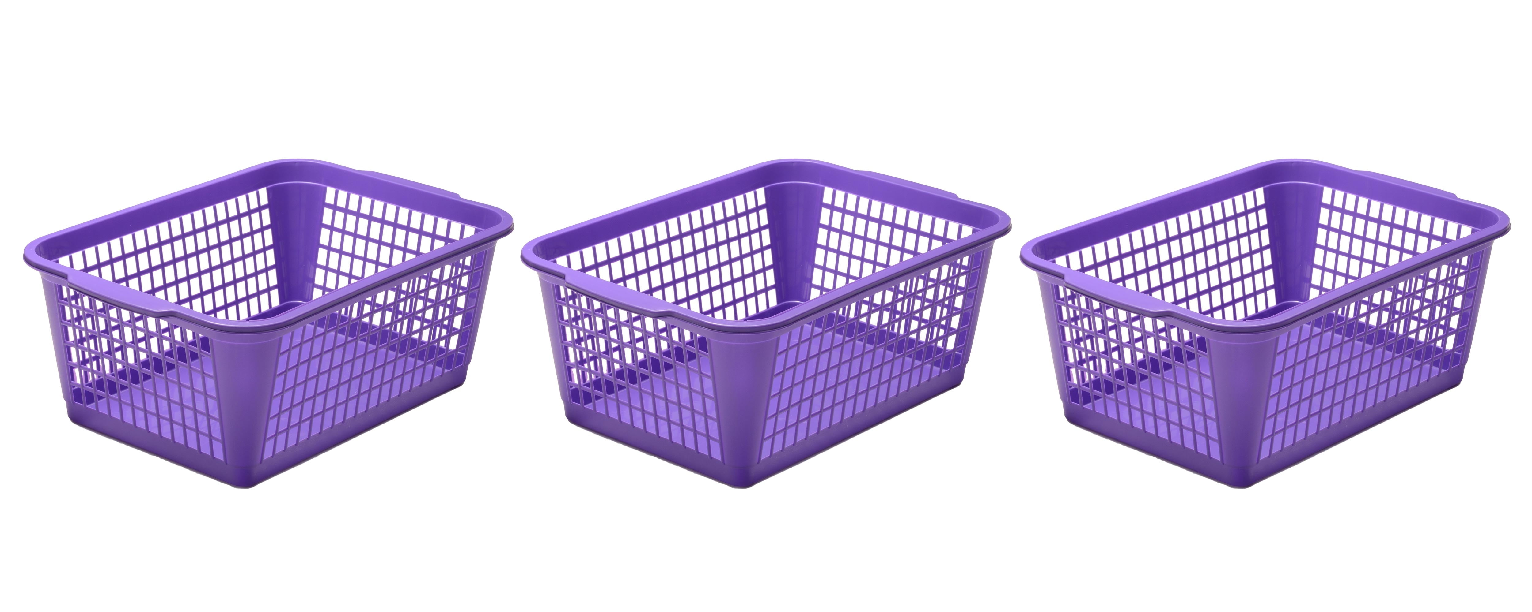 YBM Home Large Plastic Storage Basket (3 Pack), Purple 15 L x 10 W x 6 ...