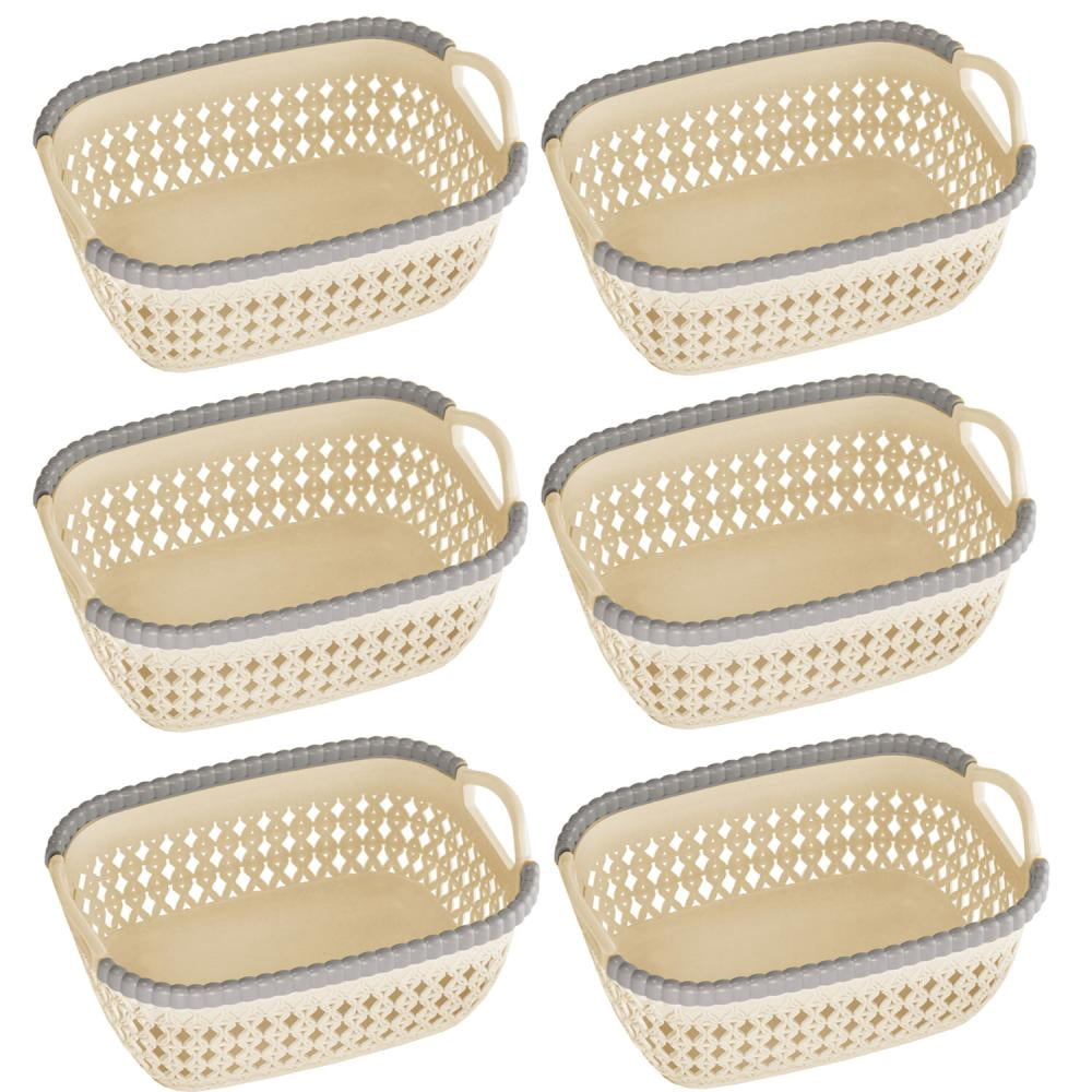 YBM Home Plastic Weave Wicker Storage Baskets 6 Pack, Beige - Small ...