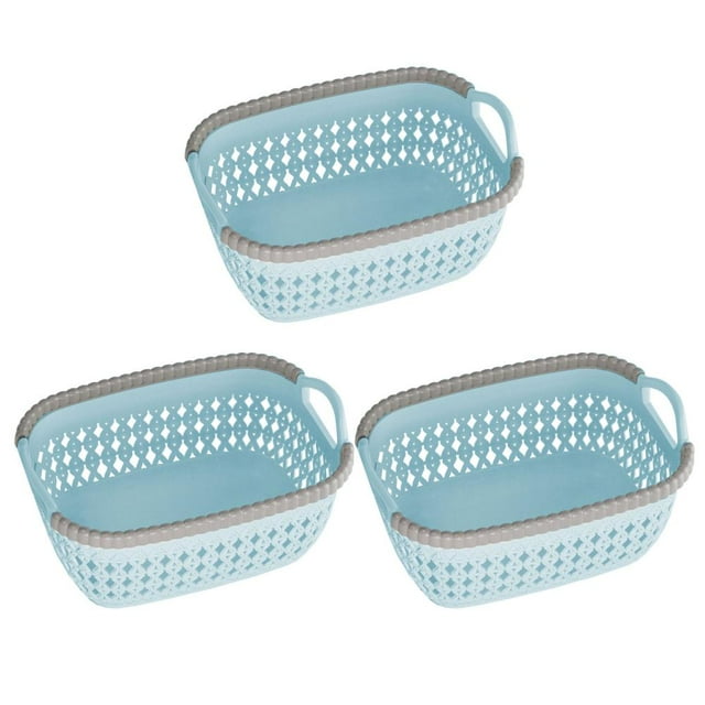 YBM Home Plastic Weave Wicker Storage Baskets with Handles 3 Pack, Blue ...